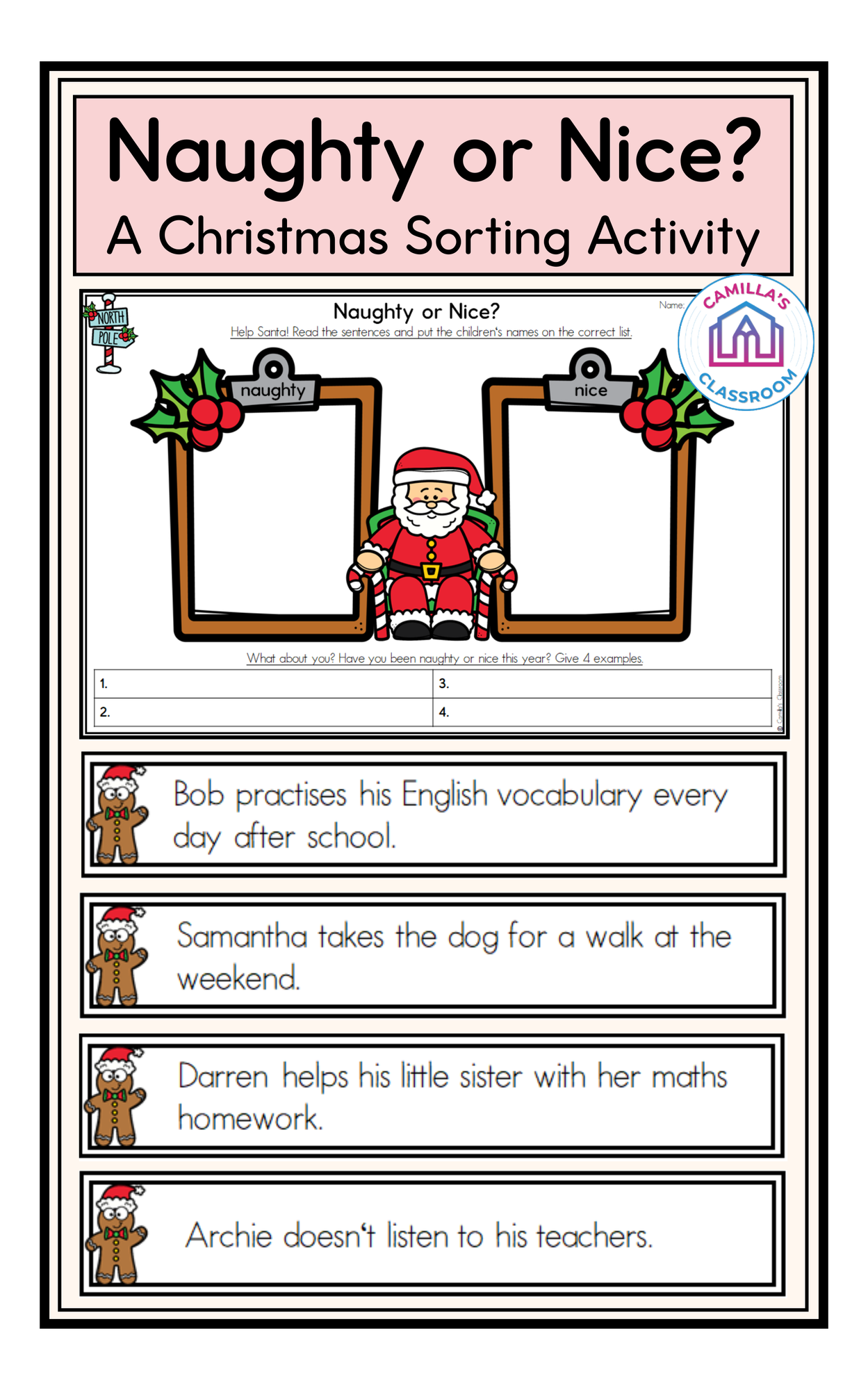 Naughty or Nice - A Christmas Sorting Activity - material de la ...