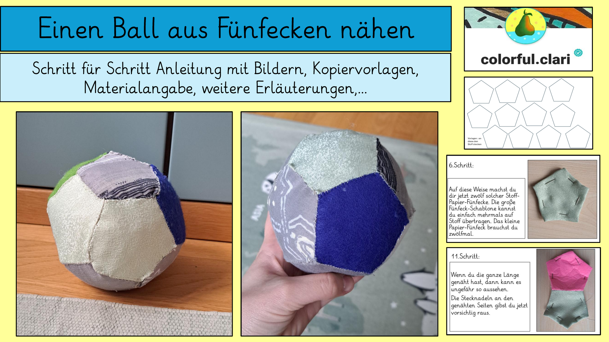 Einen Ball aus Fünfecken nähen – Unterrichtsmaterial im Fach Kunst