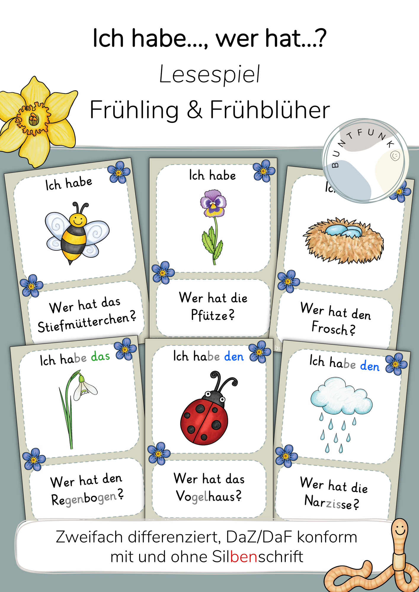 Ich habe, wer hat...? Frühling / Frühblüher Lesespiel ...