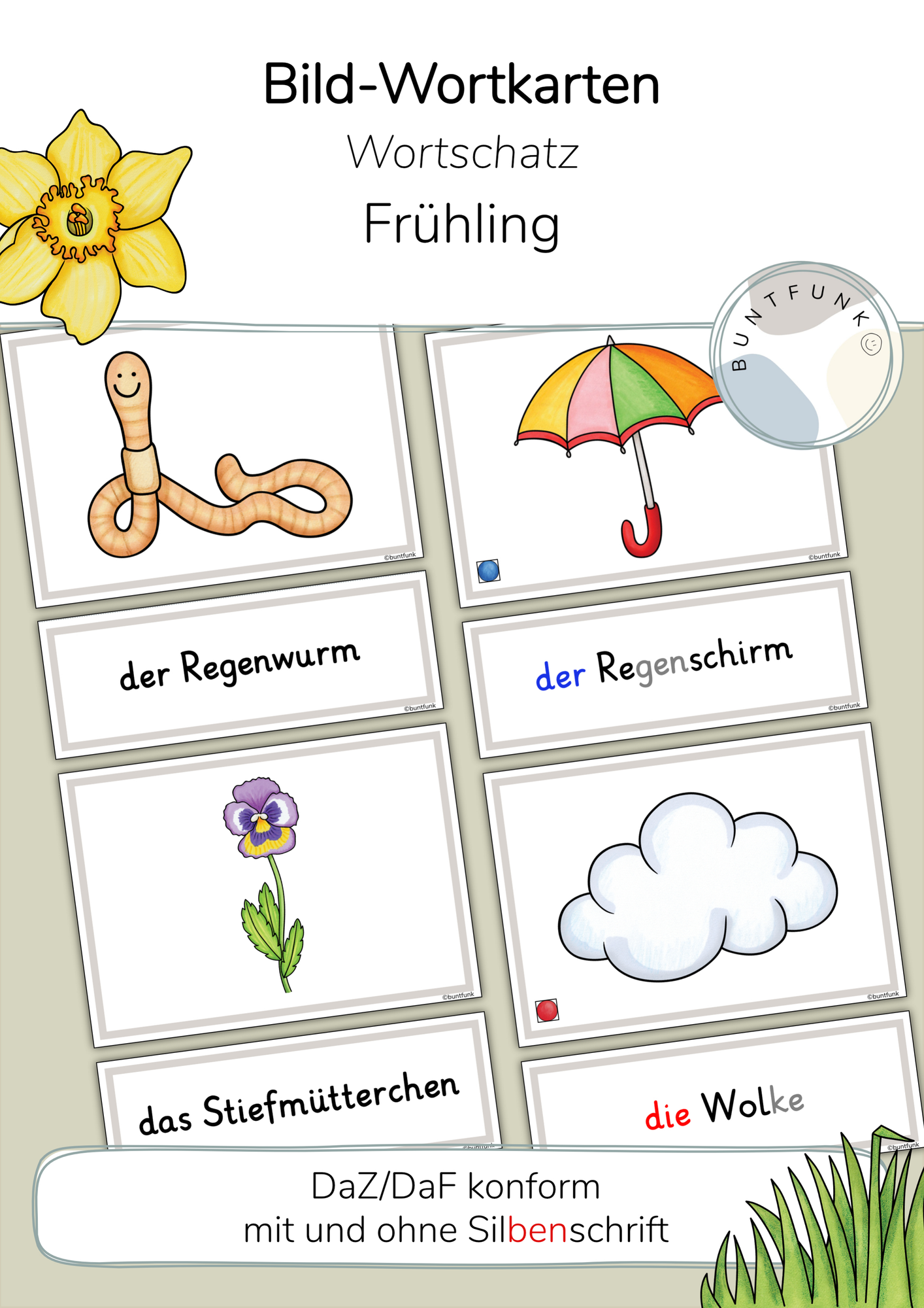 38 Bildkarten / Wortkarten Frühling mit/ohne Silbenschrift ...