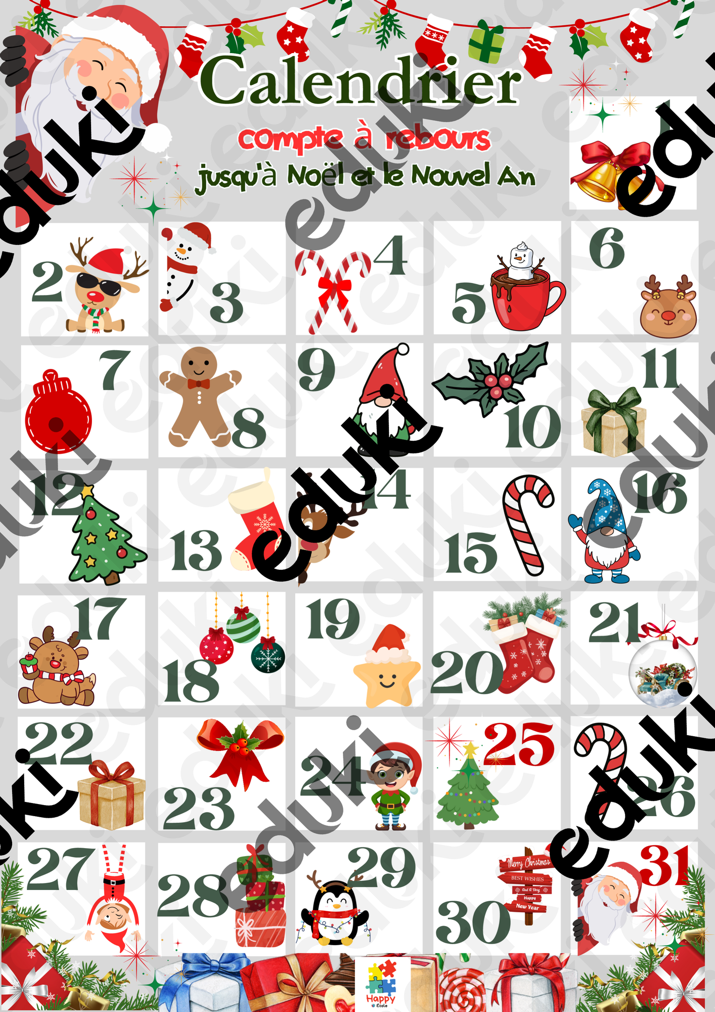 Calendrier compte à rebours jusqu'à Noël et le Nouvel An - Ressource ...