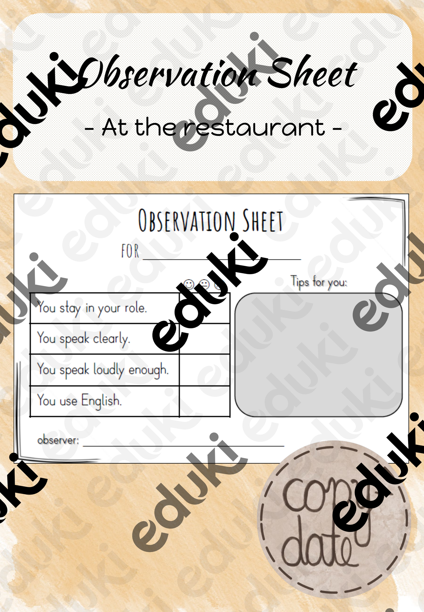 Role Play Observation Sheet – Unterrichtsmaterial im Fach Englisch