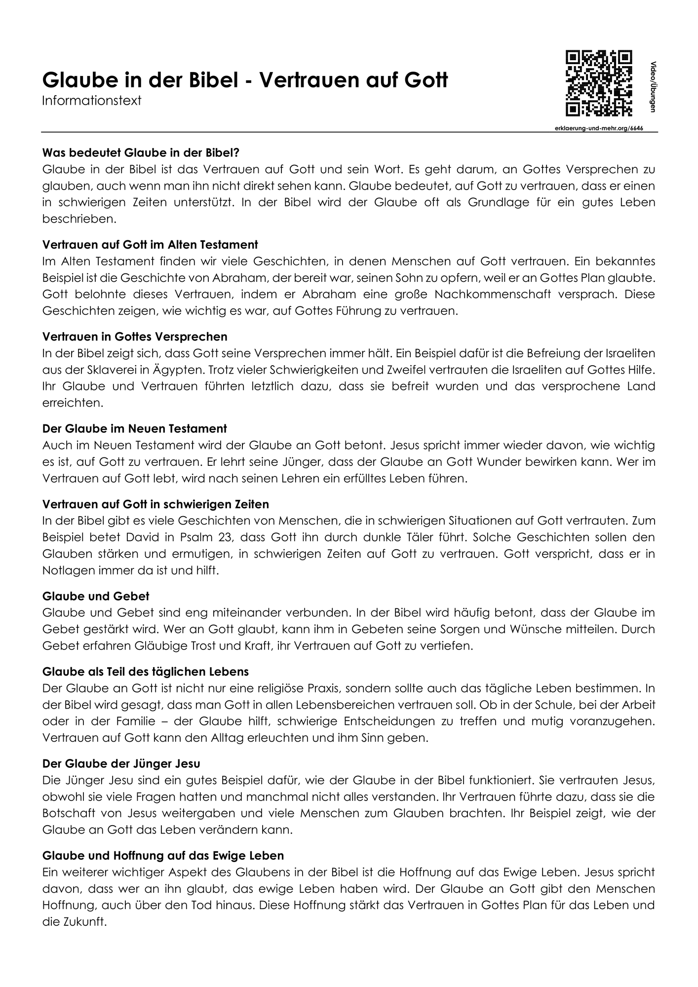Glaube in der Bibel - Vertrauen auf Gott – Unterrichtsmaterial im Fach ...