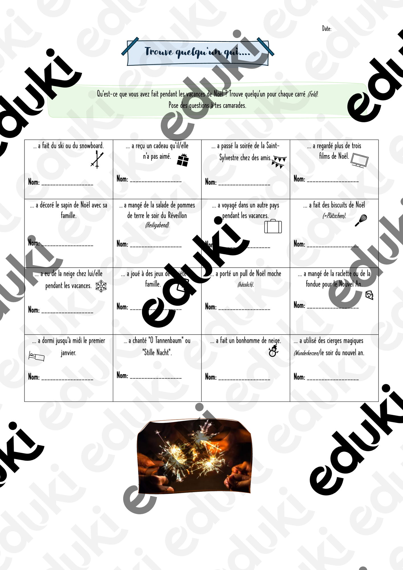 Trouve quelqu'un qui_vacances de Noël – Unterrichtsmaterial im Fach ...