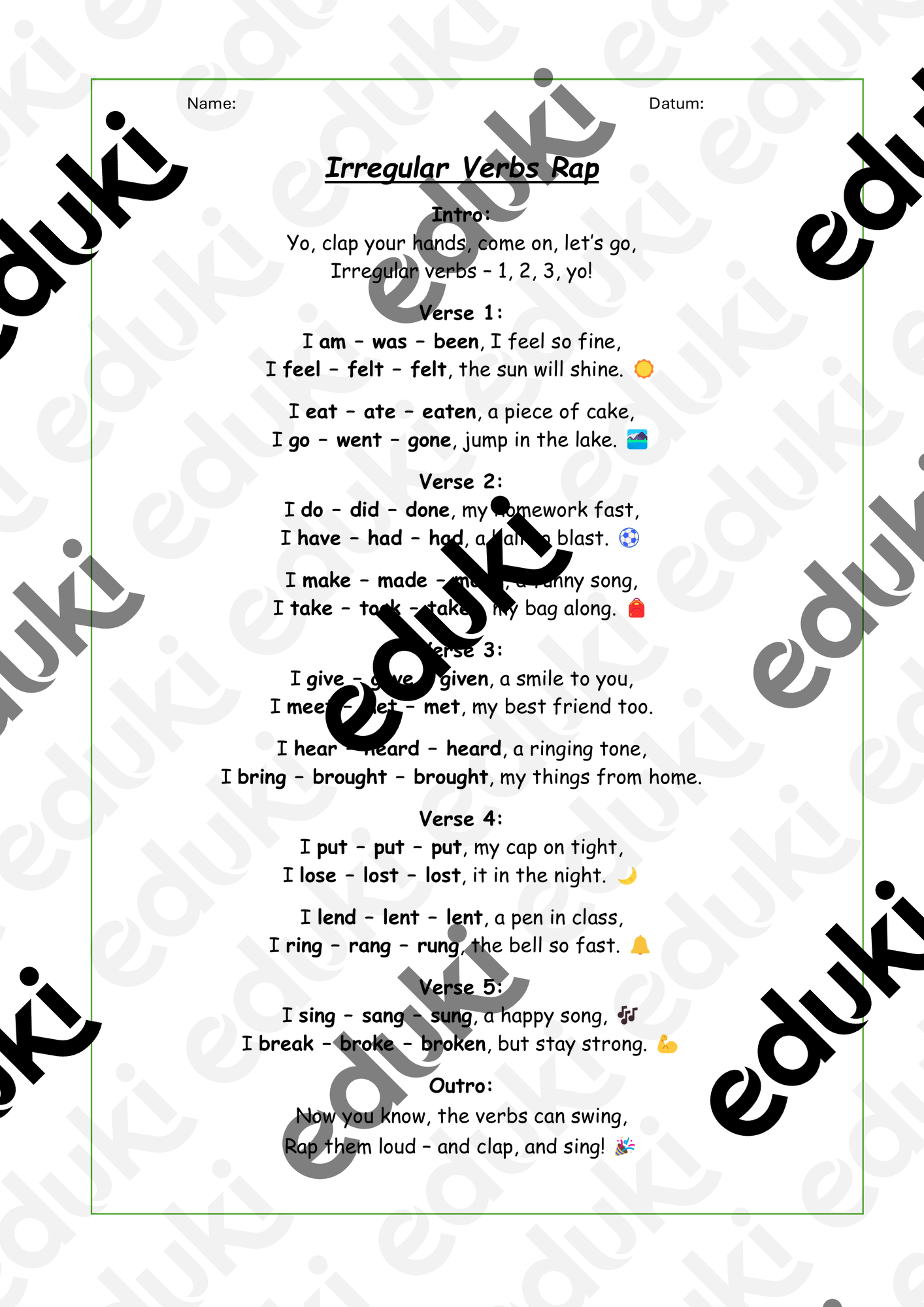 Irregular Verbs Rap – Unterrichtsmaterial im Fach Englisch
