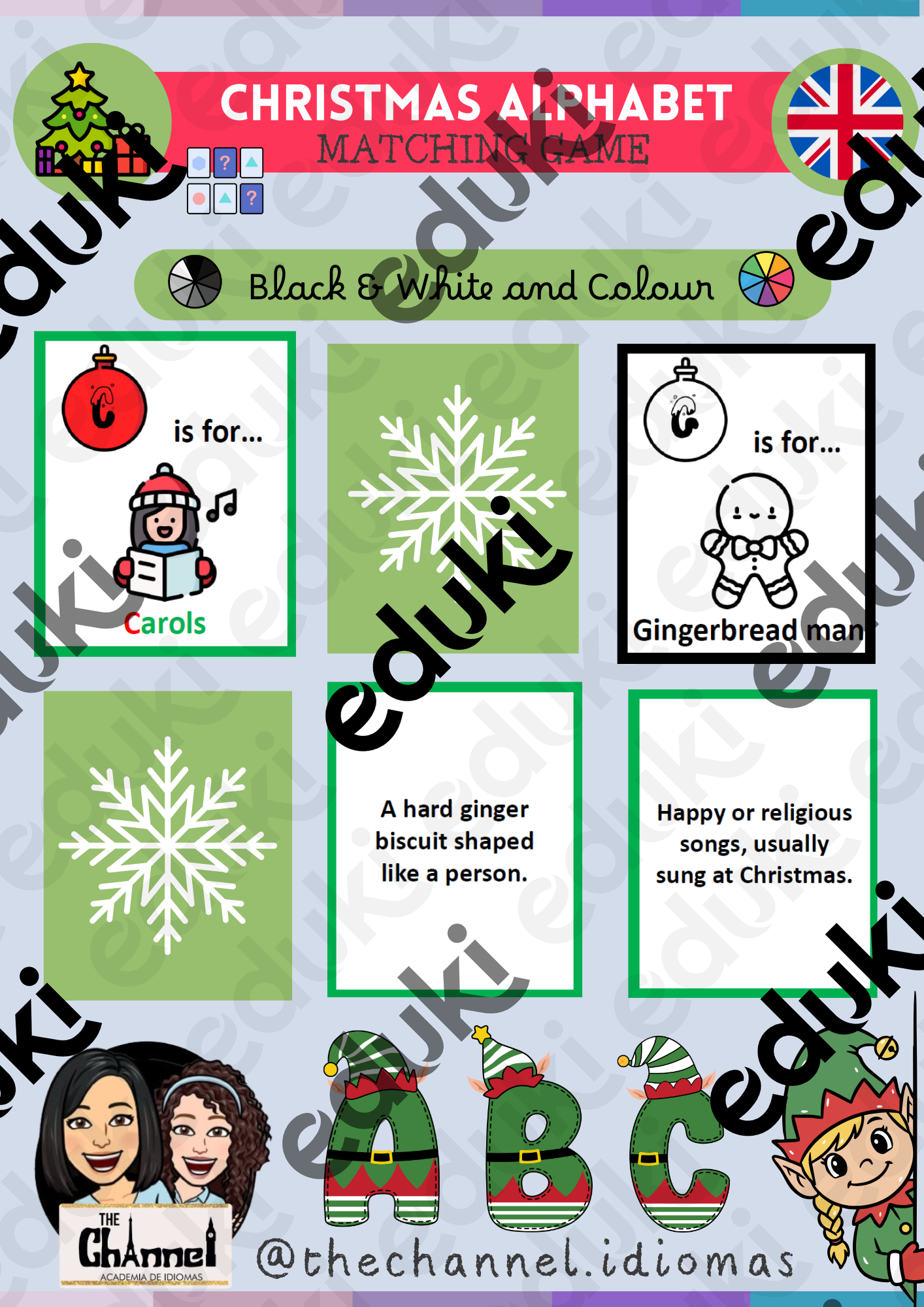 CHRISTMAS ALPHABET – Matching Game (Colour & B&W) - Ressource ...