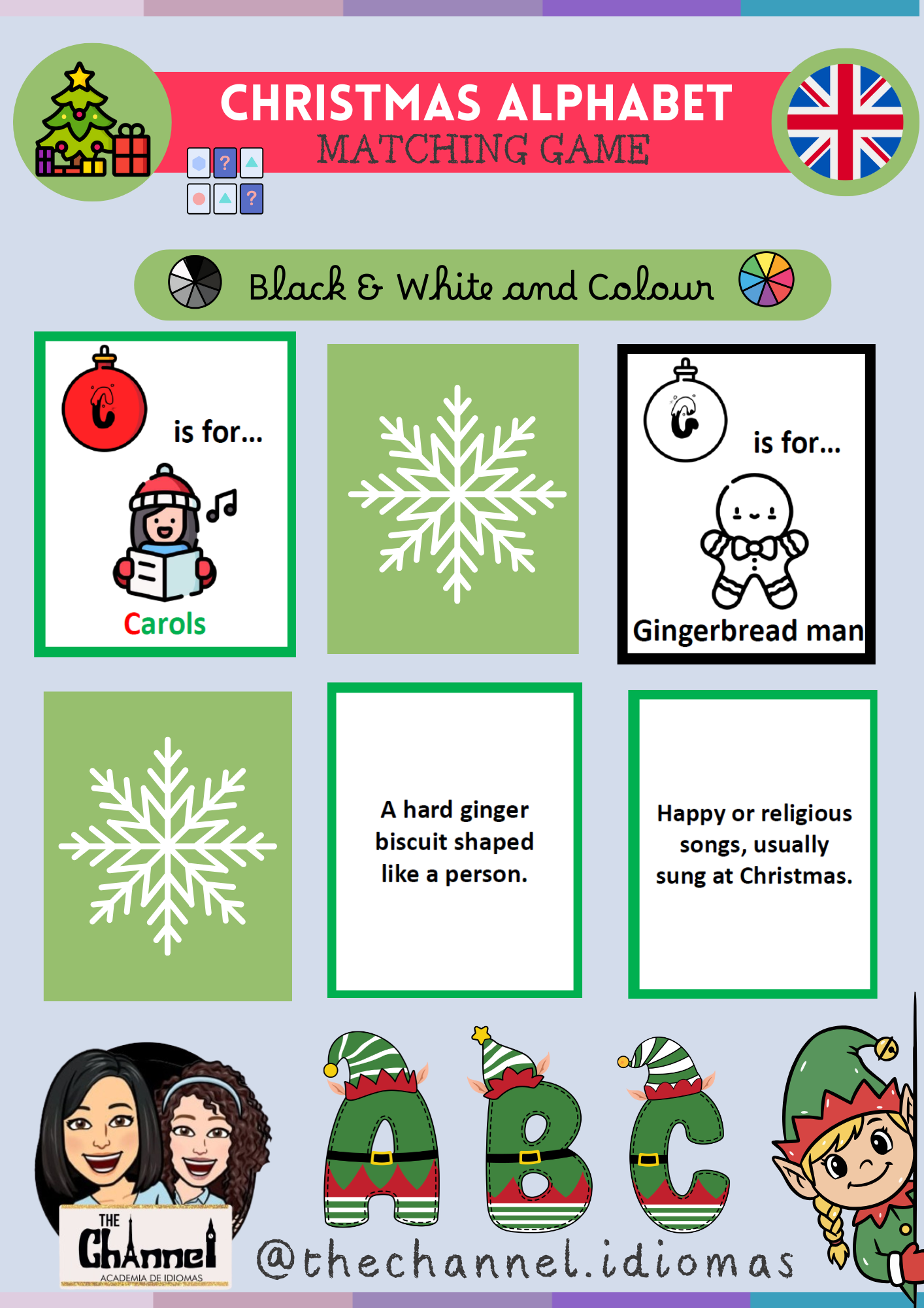 CHRISTMAS ALPHABET – Matching Game (Colour & B&W) – Unterrichtsmaterial ...