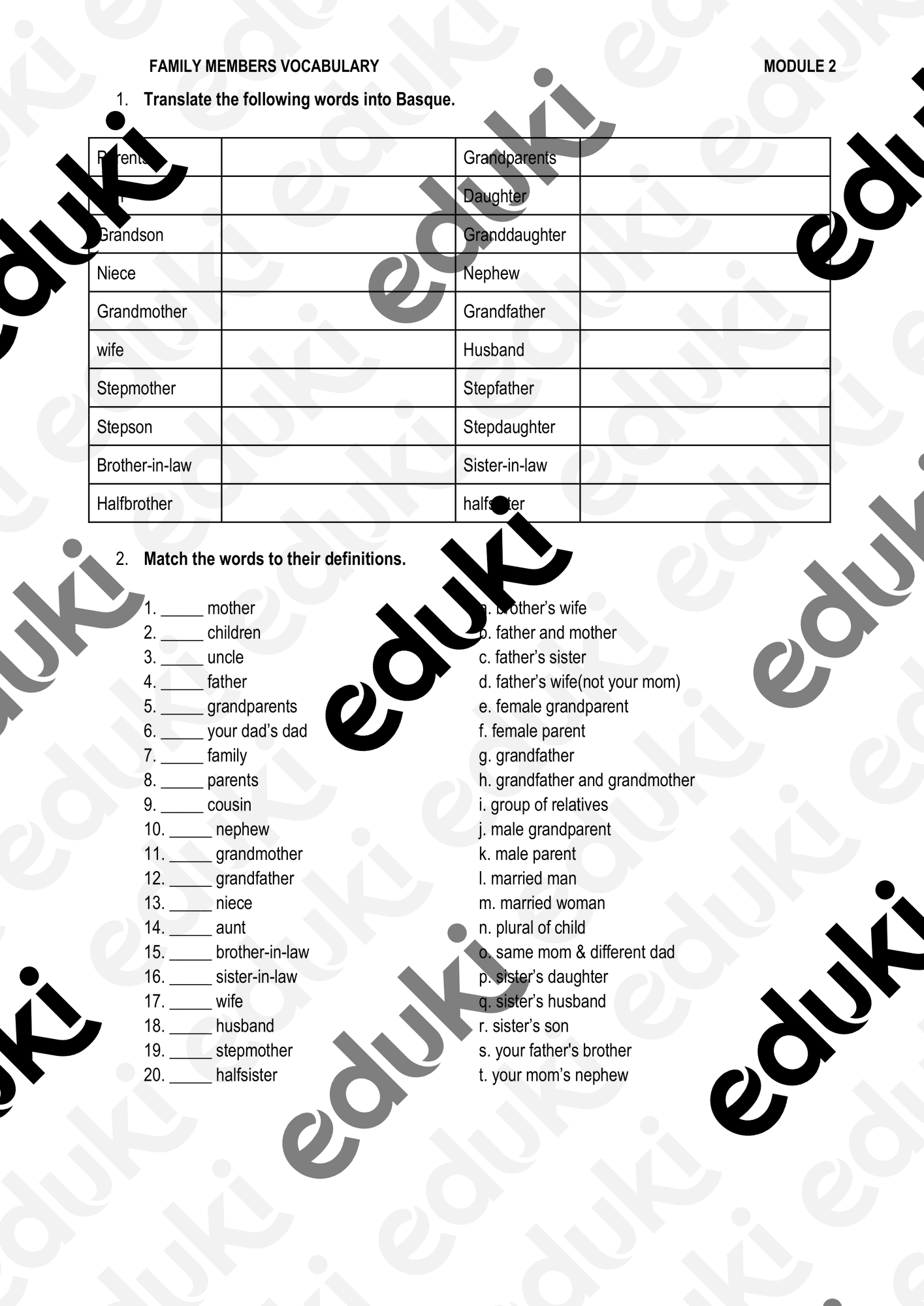 family vocabulary exercises - material de la siguiente asignatura ...