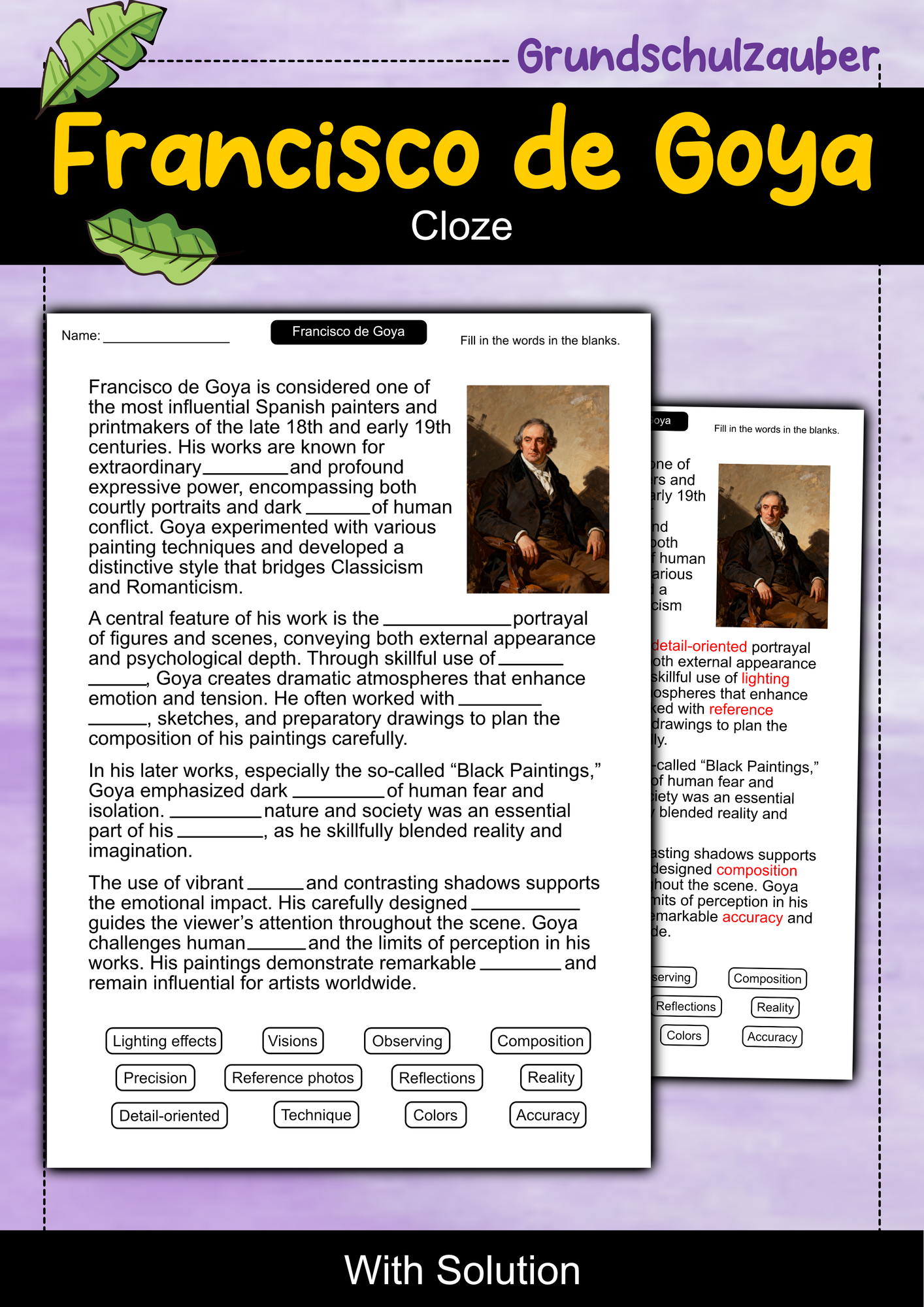 Francisco de Goya | Cloze Text Artist Study | Art History | Art ...