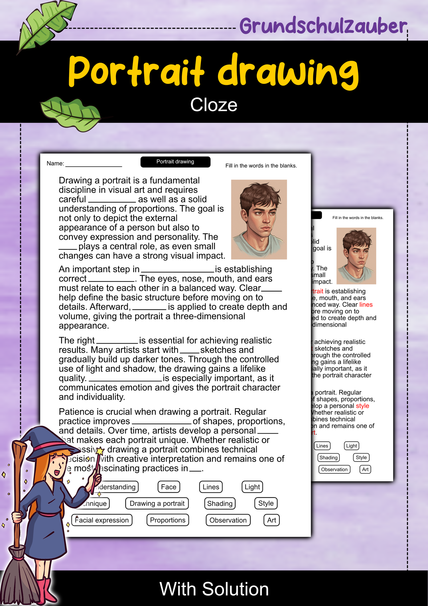 Portrait Drawing | Cloze Text Drawing Techniques | Art History | Art ...