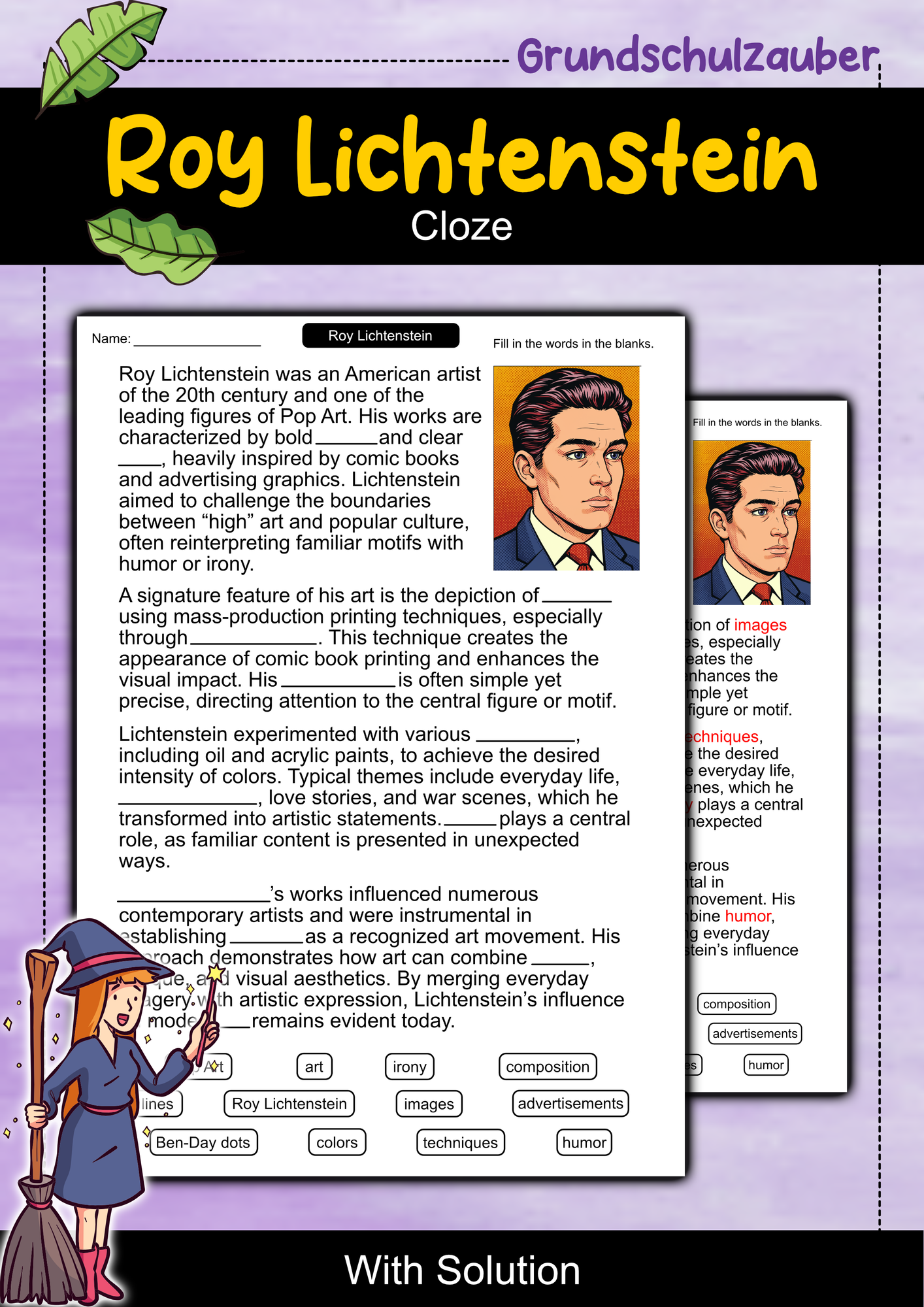 Roy Lichtenstein | Cloze Text Artist Study | Art History | Art ...