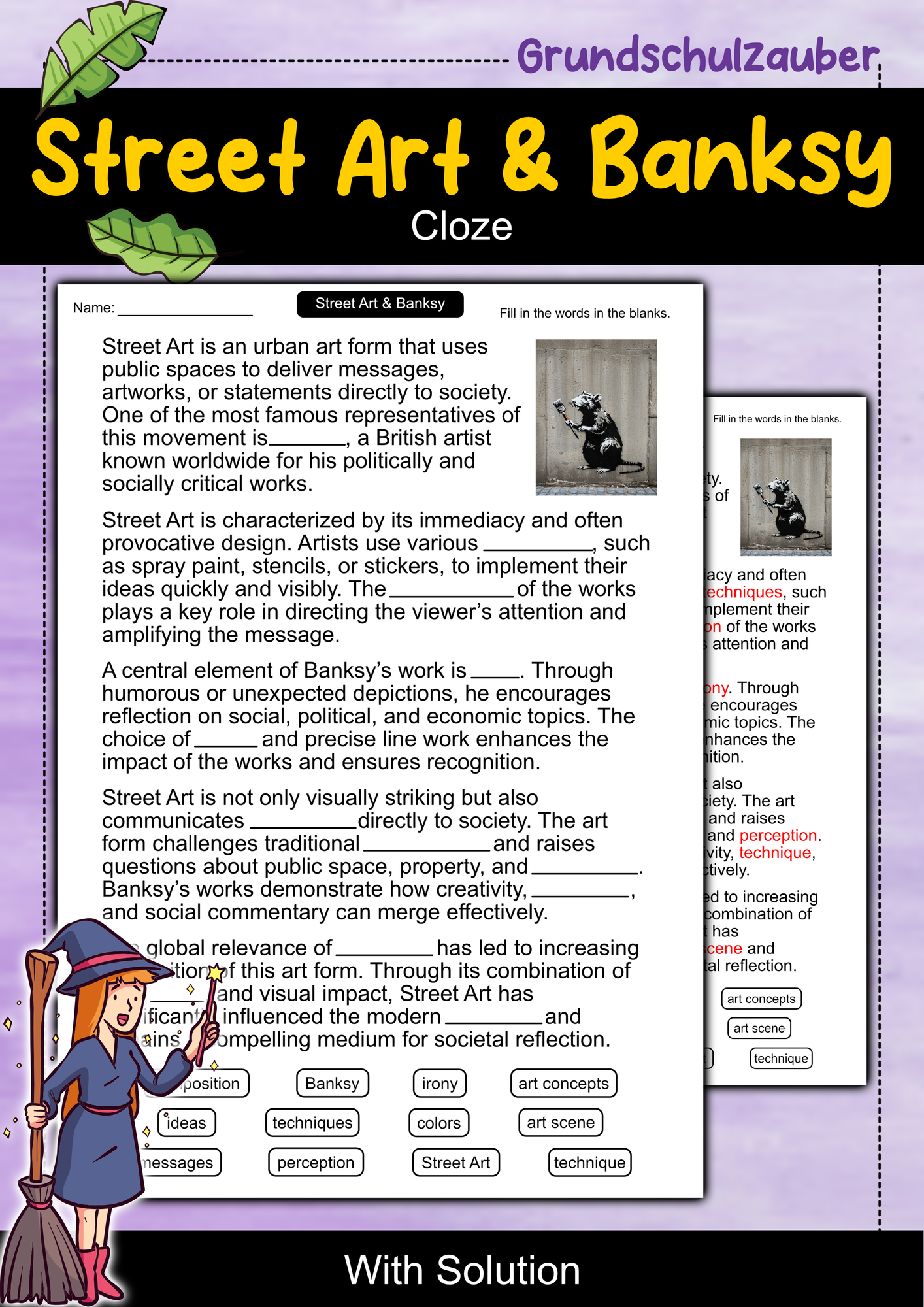 Street Art & Banksy | Cloze Text Artist Study | Art History | Art ...