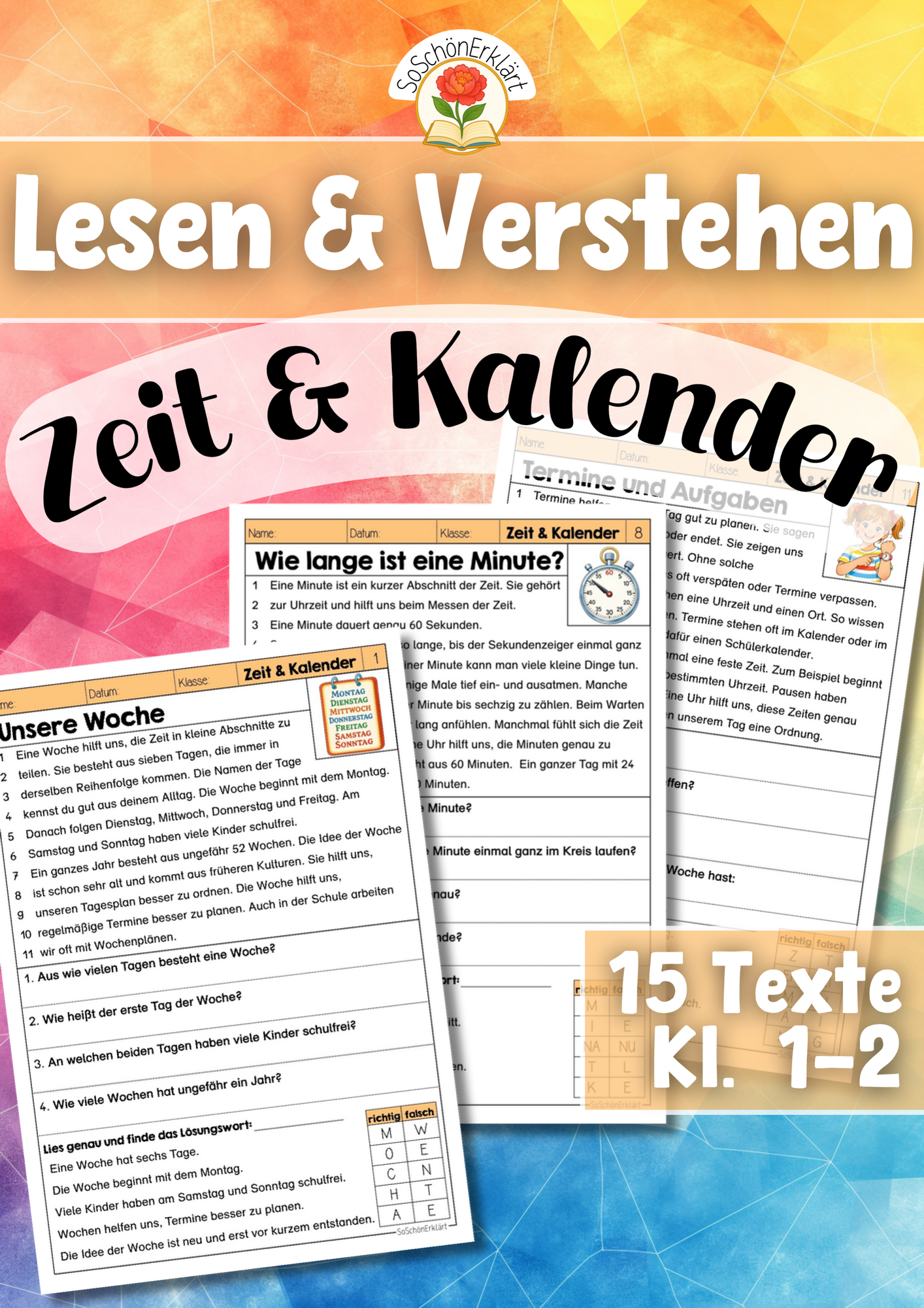 Lesen & Verstehen - Zeit & Kalender (Klasse 1-2) – Unterrichtsmaterial ...