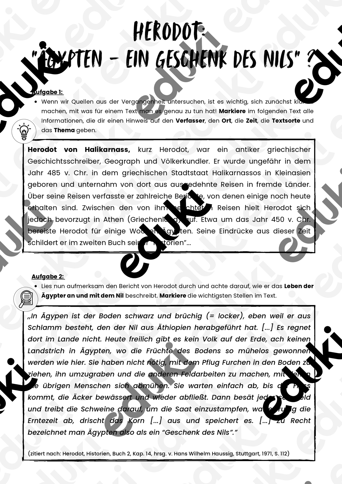 Ägpyten - Ein Geschenk des Nils (Quellenanalyse) – Unterrichtsmaterial ...