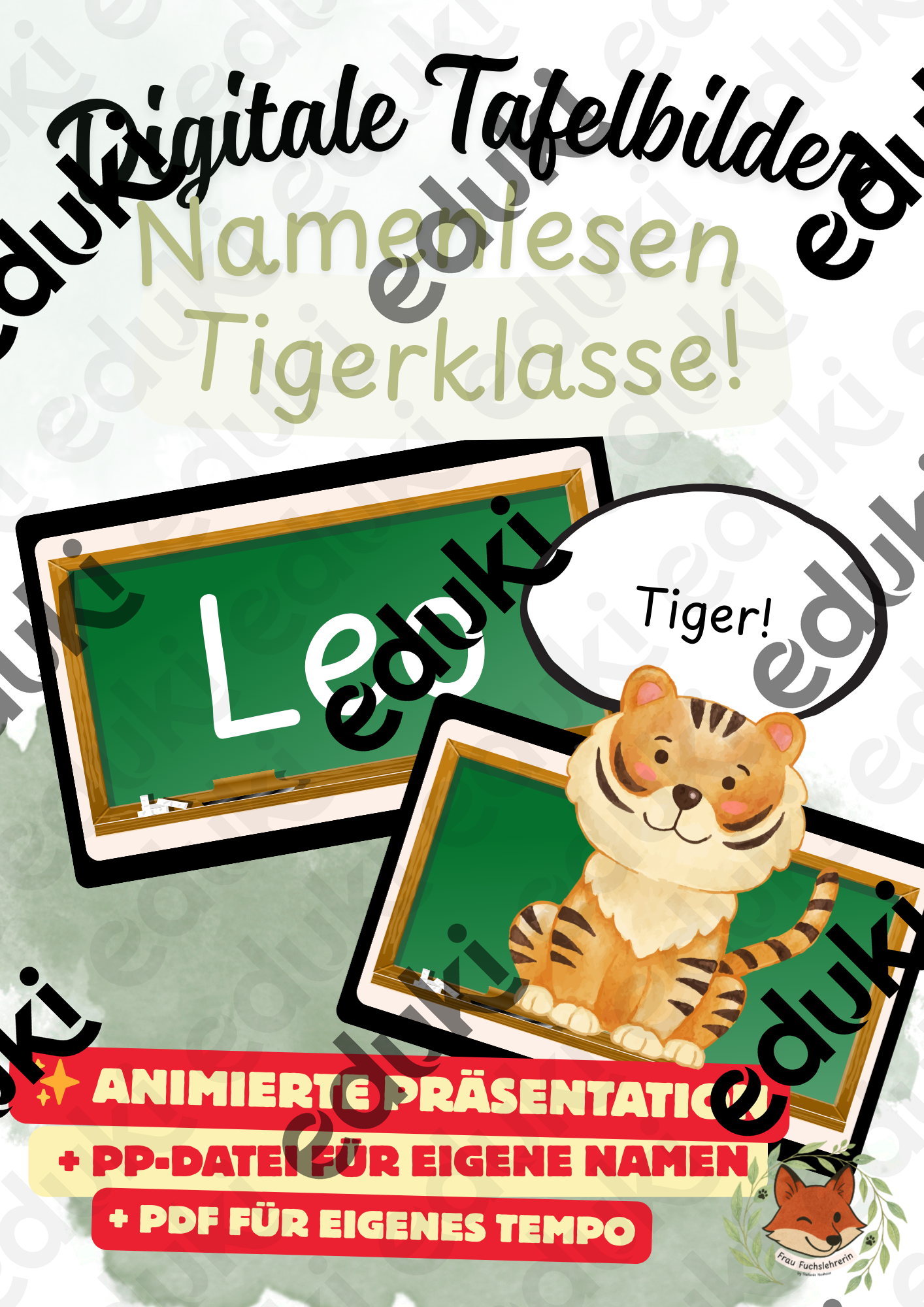 Blitzlesen: Namenlesen – animierte Tafelbilder mit Tiger ...