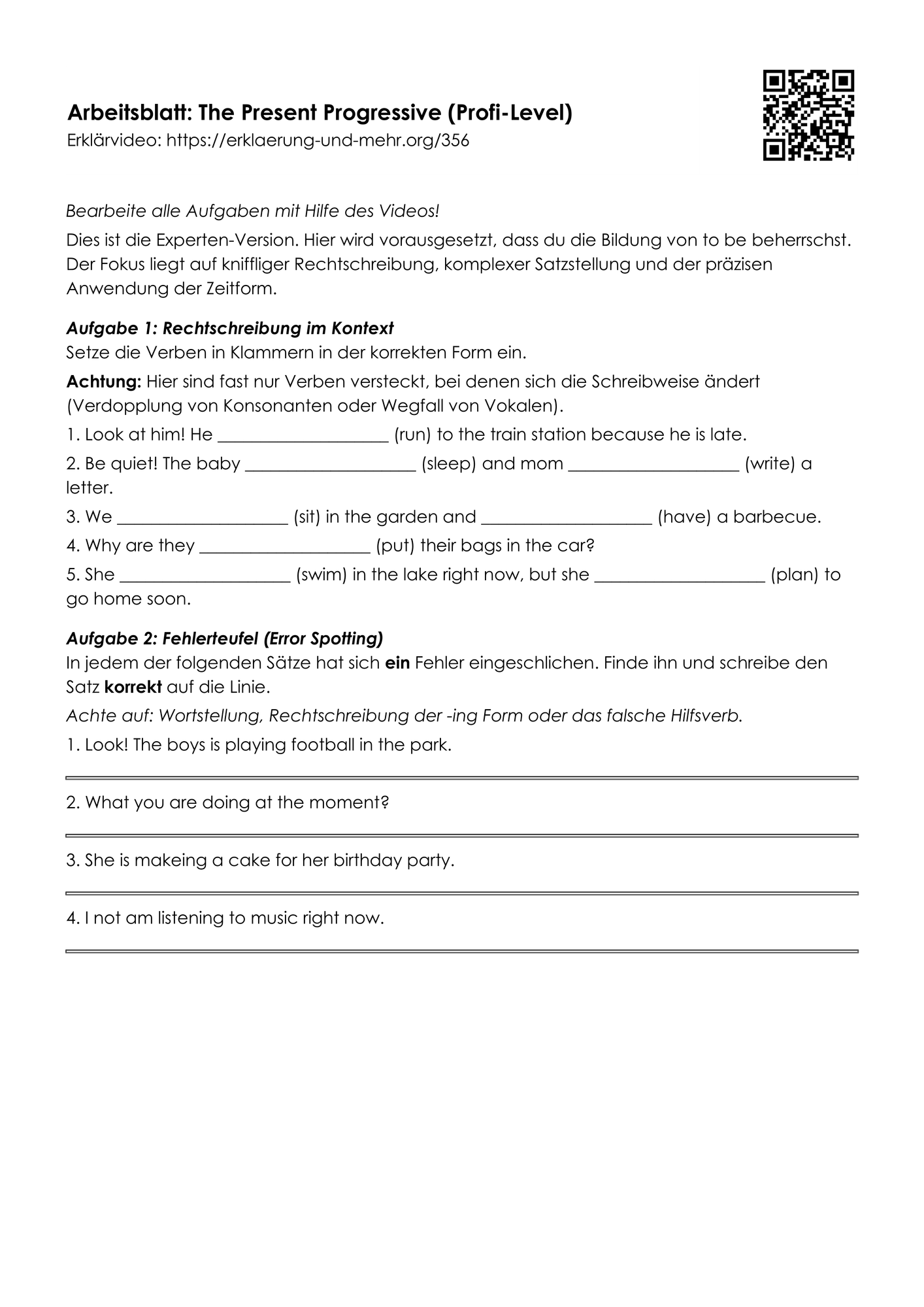 Present Progressive AB 1 – Unterrichtsmaterial im Fach Englisch