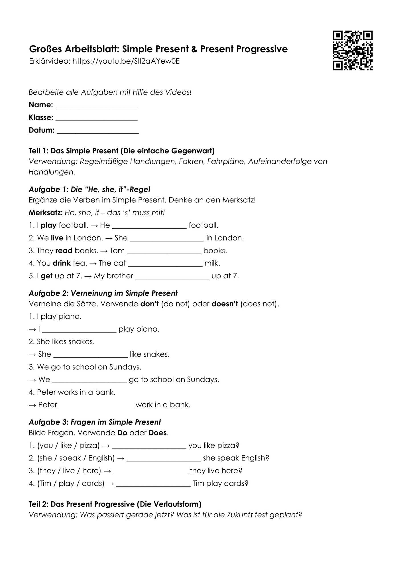 Simple Present vs. Present Progressive – Unterrichtsmaterial im Fach ...