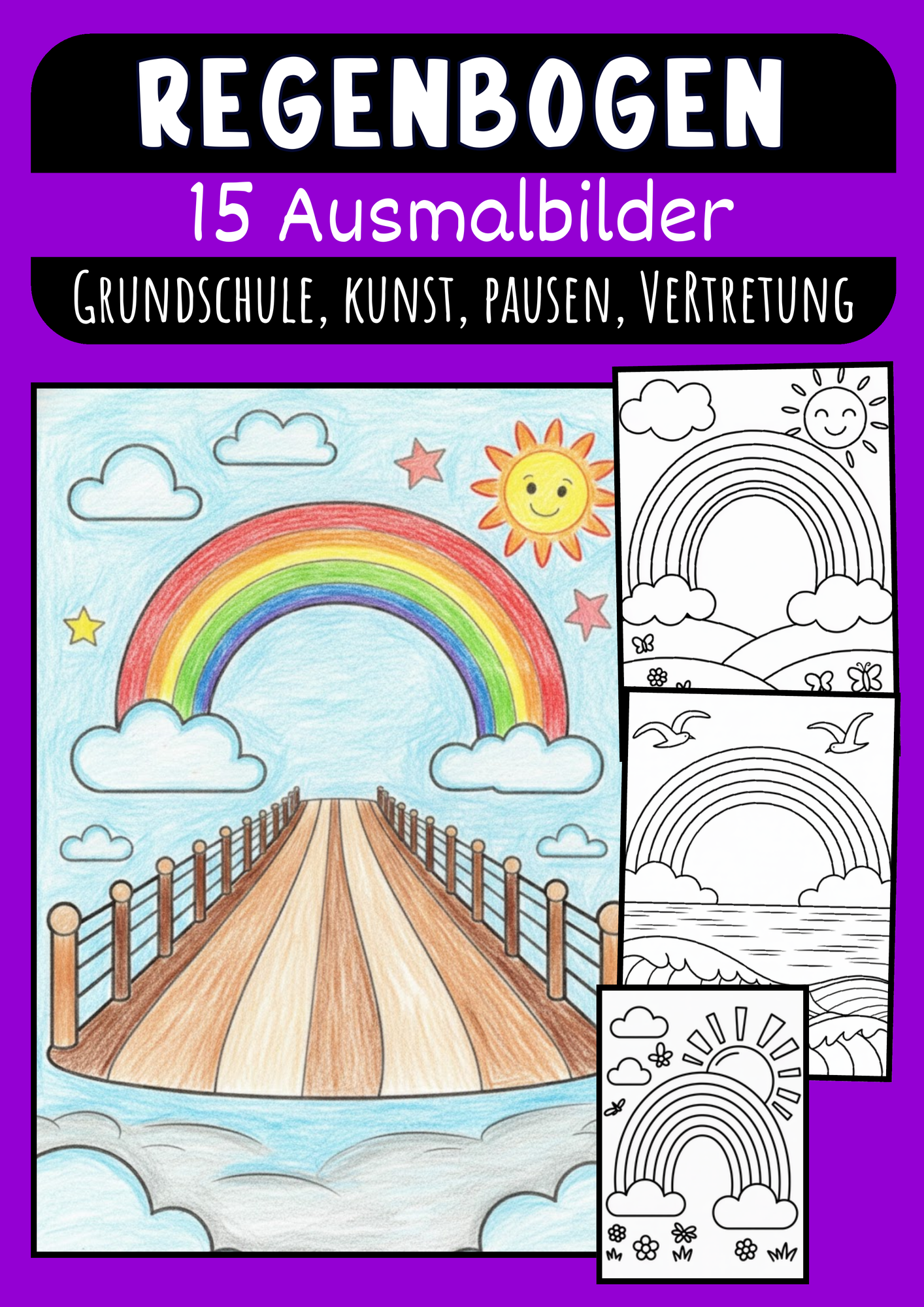 Kunst Regenbogen Grundschule Kunst 15 Ausmalbilder Klasse 1 bis 4 ...