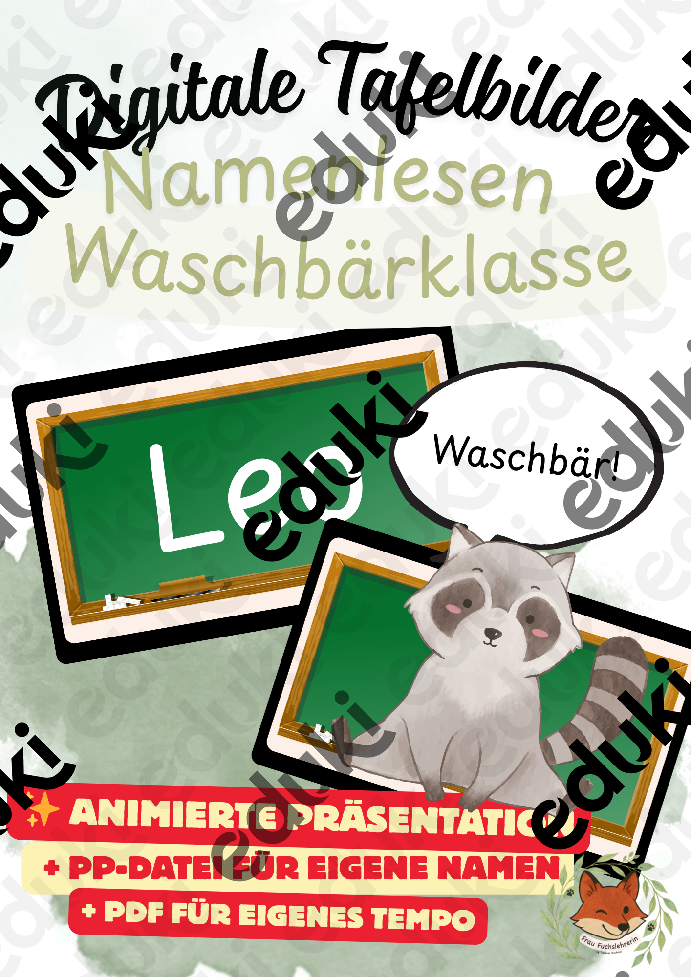 Blitzlesen: Namenlesen – animierte Tafelbilder mit Waschbär ...