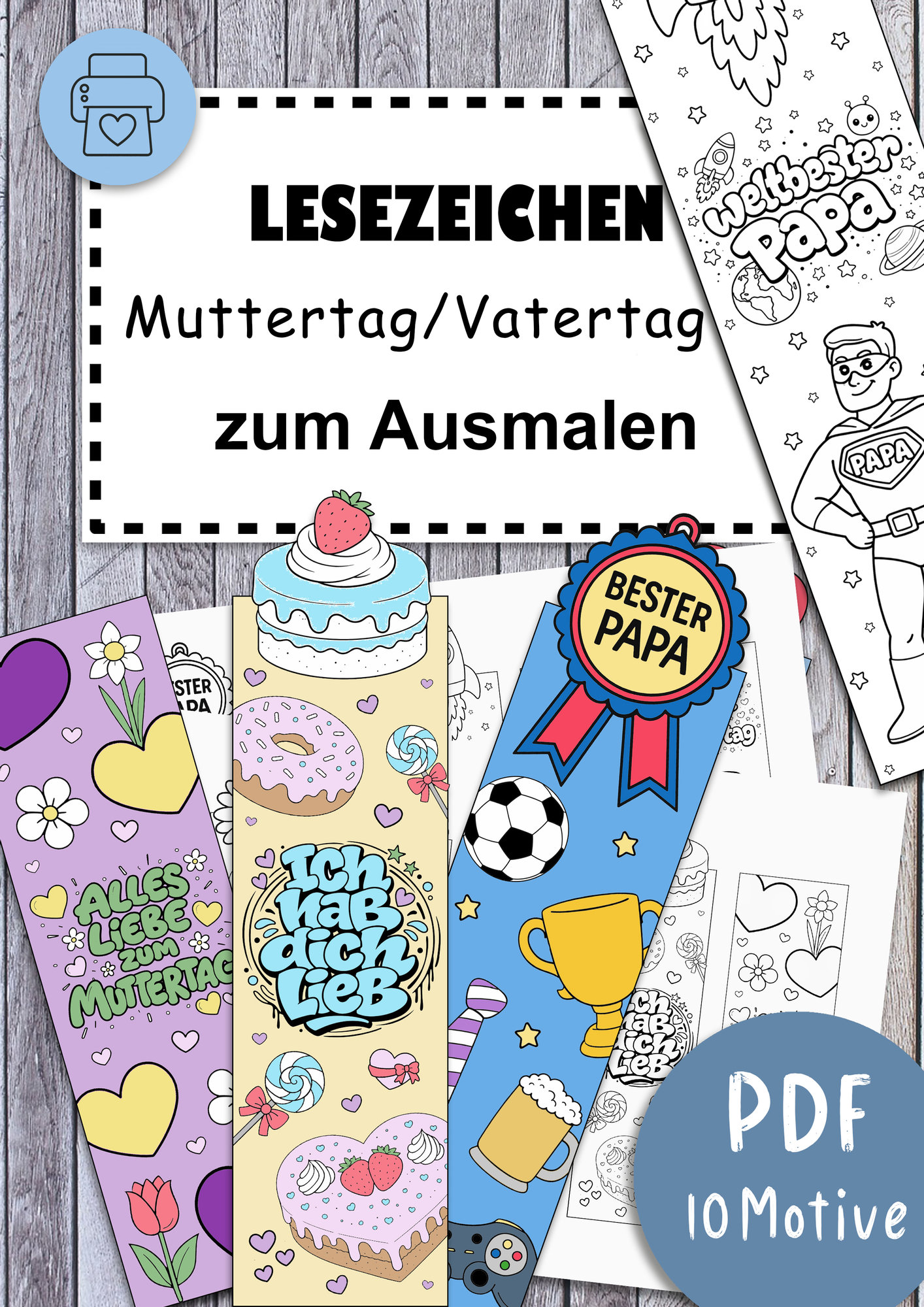 Lesezeichen zum Ausmalen für Kinder Muttertag und Vatertag ...