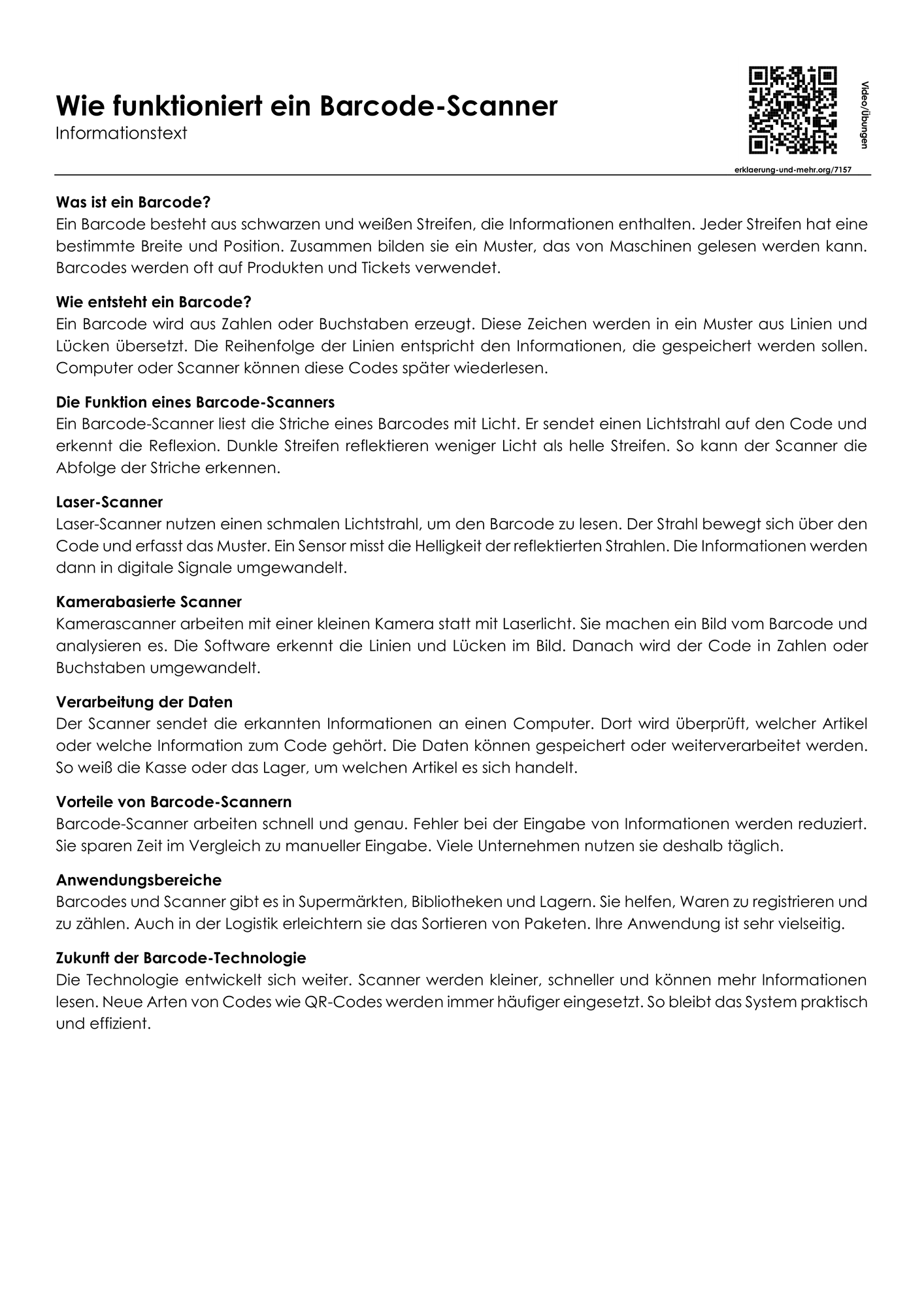 Wie funktioniert ein Barcode-Scanner? – Unterrichtsmaterial im Fach Technik
