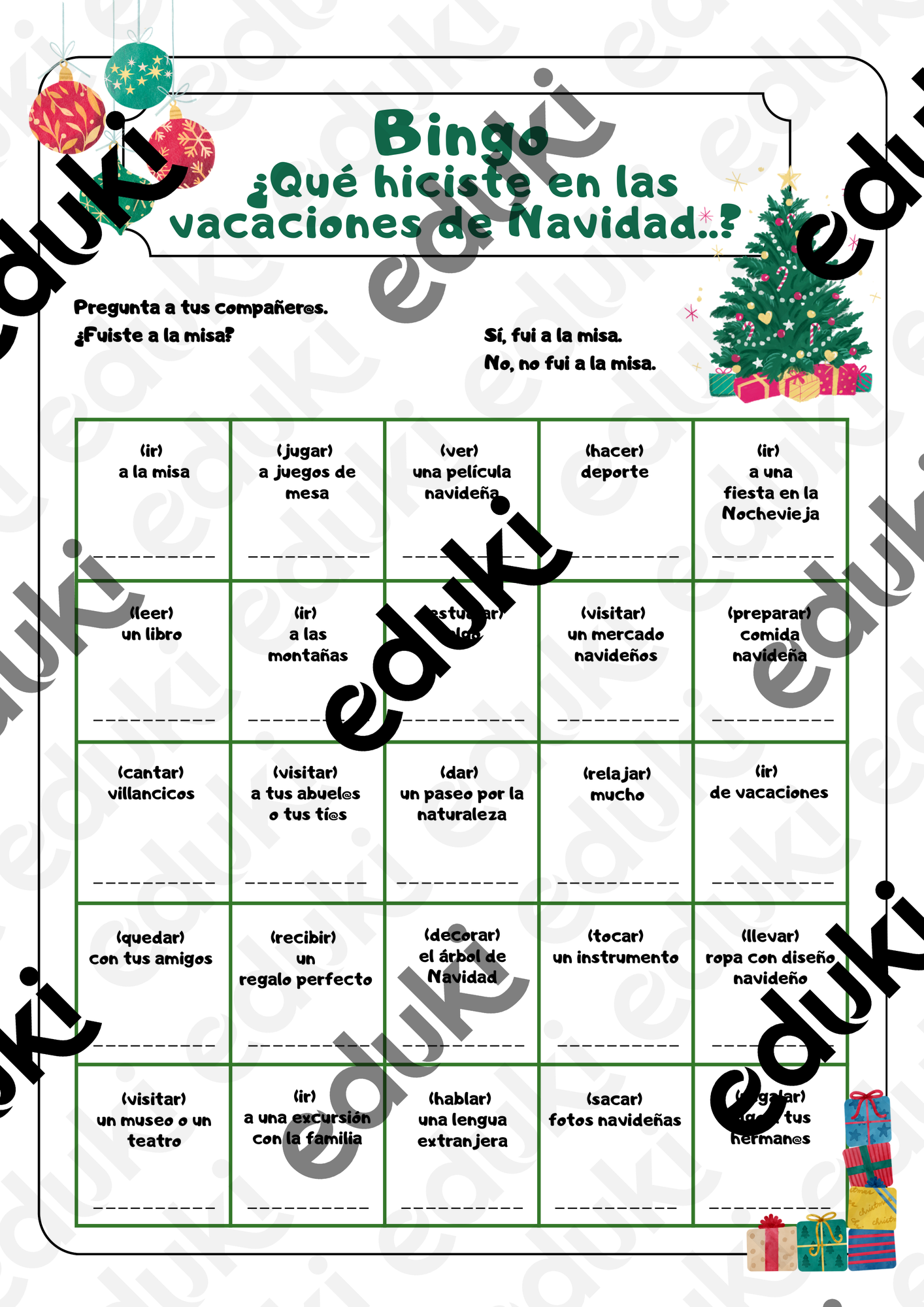 Bingo - ¿Qué hiciste en las vacaciones de Navidad? - Ressource ...