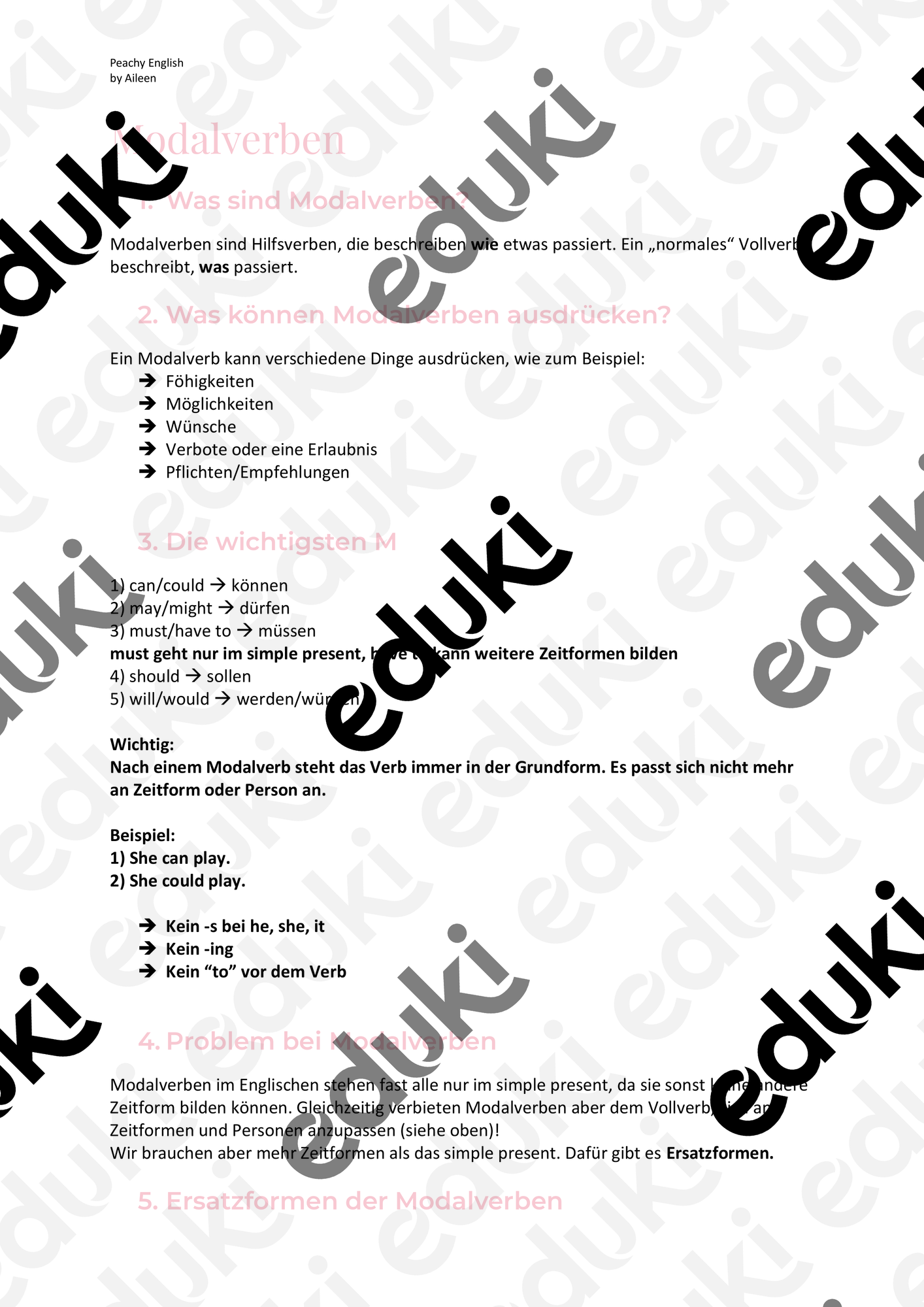 Modalverben - ein kurzer Überblick – Unterrichtsmaterial im Fach Englisch