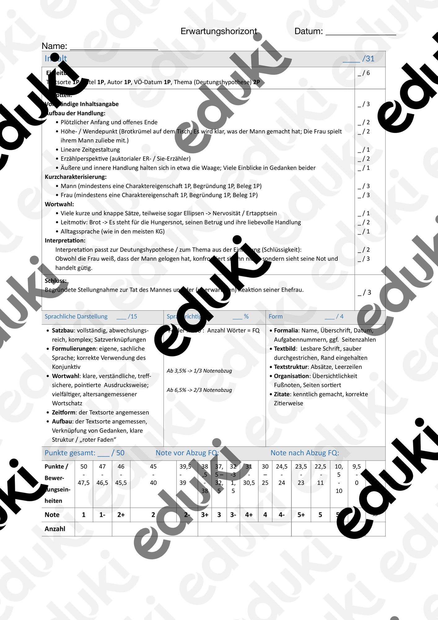 KL-Arbeit (KG-Analyse) "Das Brot" + Erwartungshorizont ...