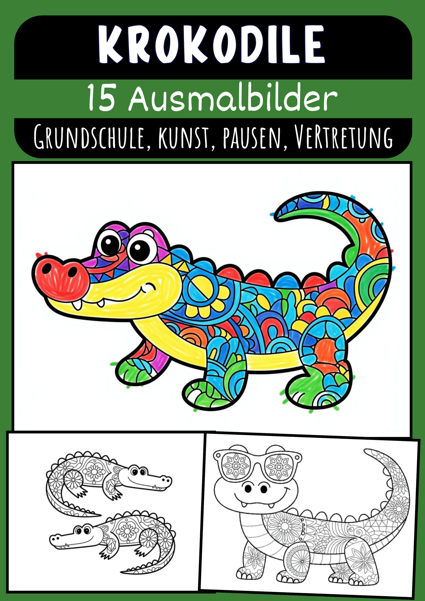 Krokodile Mandalas für Kinder Ausmalbilder für Grundschule Kunst ...