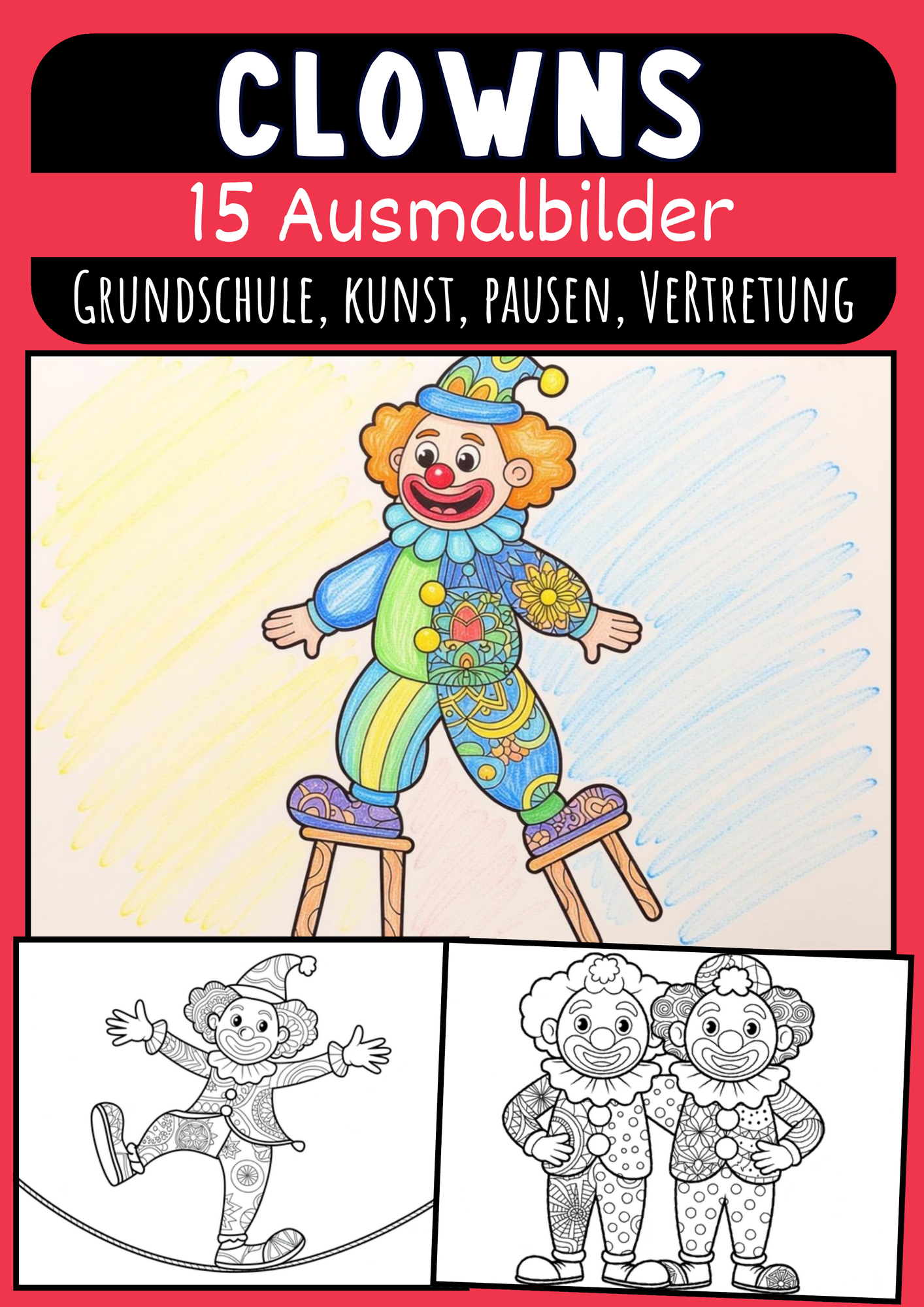 Clowns Mandalas für Kinder Ausmalbilder für Grundschule Kunst ...