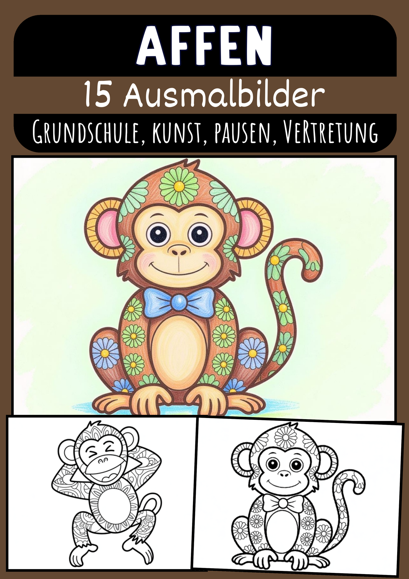 Affen Mandalas für Kinder Ausmalbilder für Grundschule Kunst ...