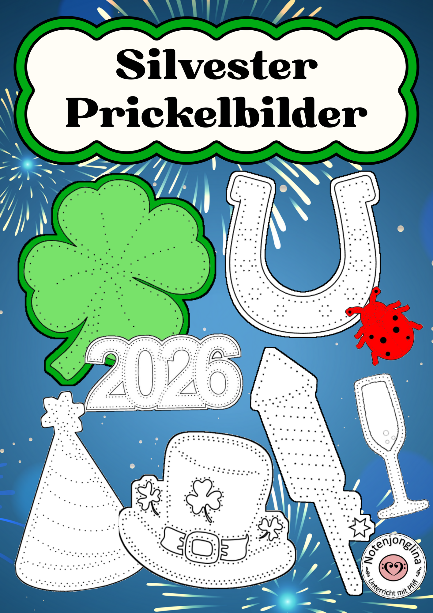 Silvester Prickelbilder & Ausmalbilder – Fensterbilder zum Neujahr ...