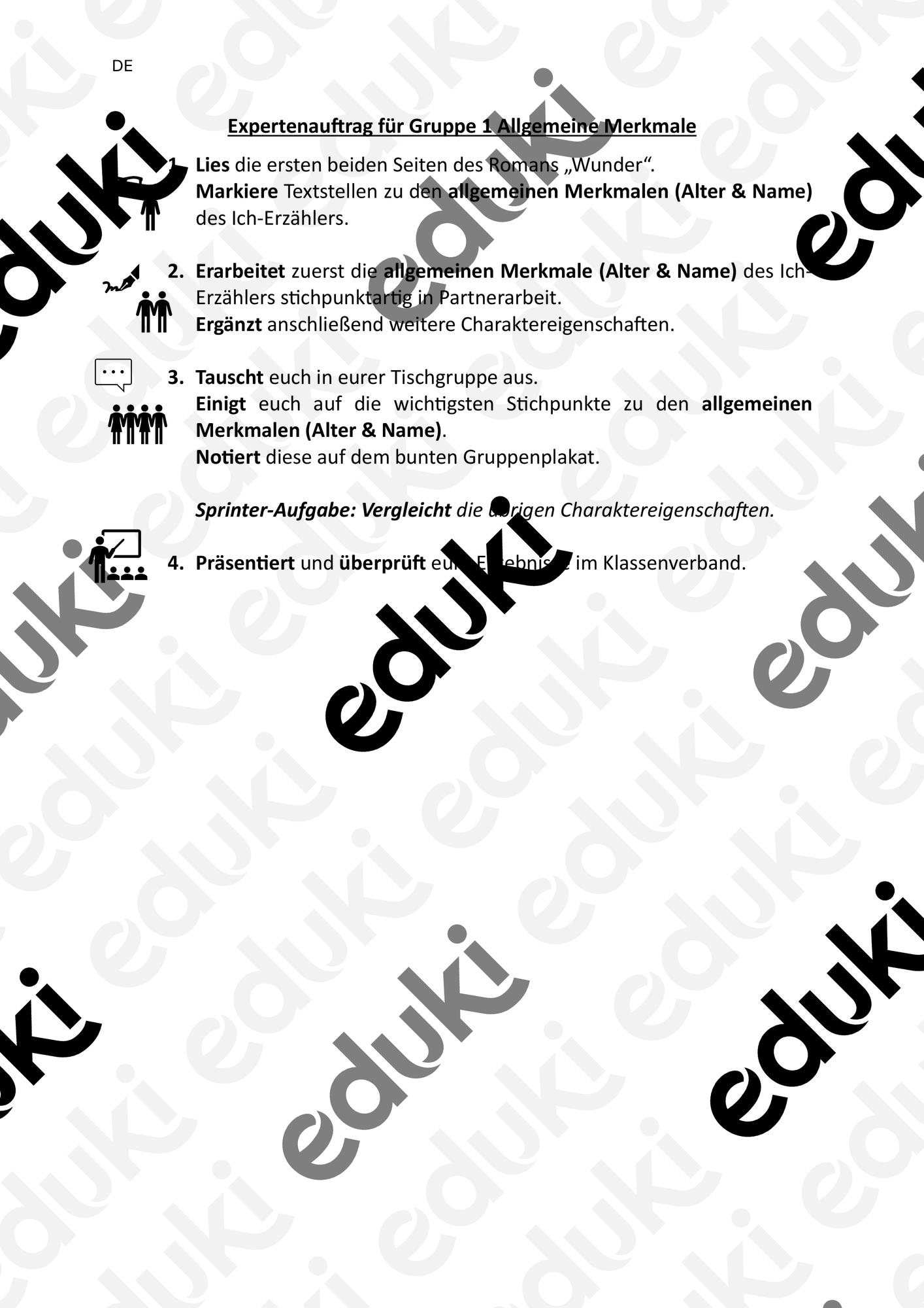 Expertenaufträge zur Analyse von "Wunder" – Unterrichtsmaterial im Fach ...