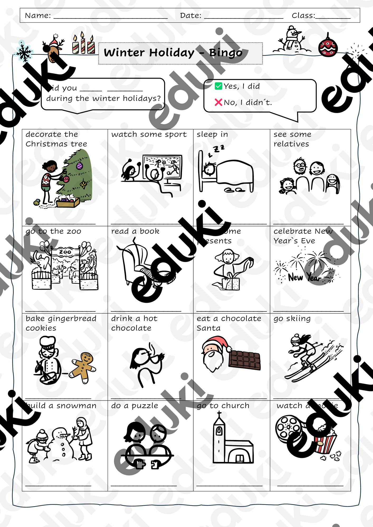 Bingo winter holidays – Unterrichtsmaterial im Fach Englisch