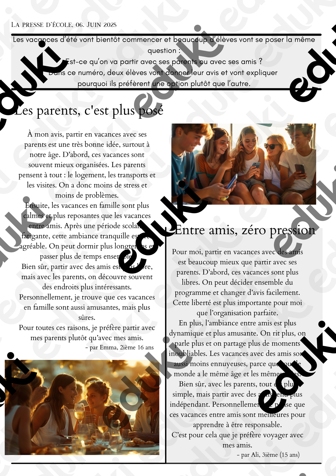 Donner son avis– Vacances avec les parents ou les amis ...