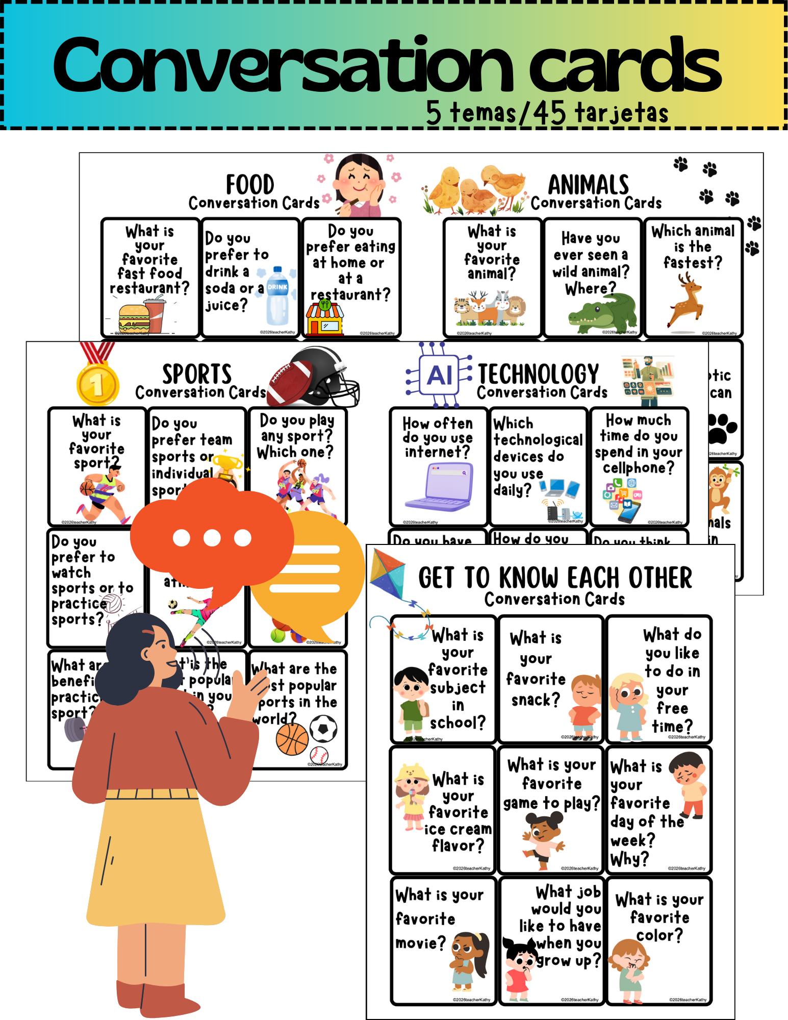 Conversation cards/ tarjetas para conversar en inglés - material de la ...