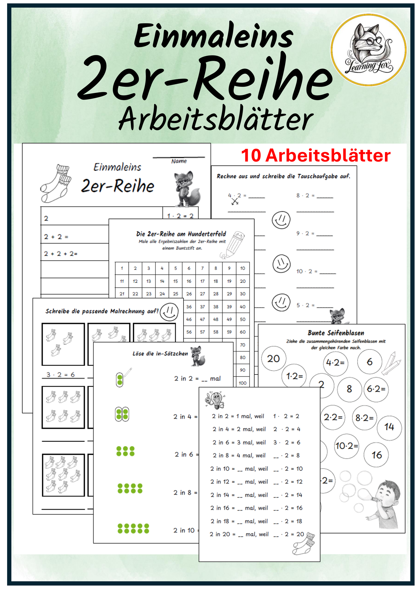 2-er Reihe Arbeitsblätter Einmaleins / Malaufgaben + in-Sätzchen ...