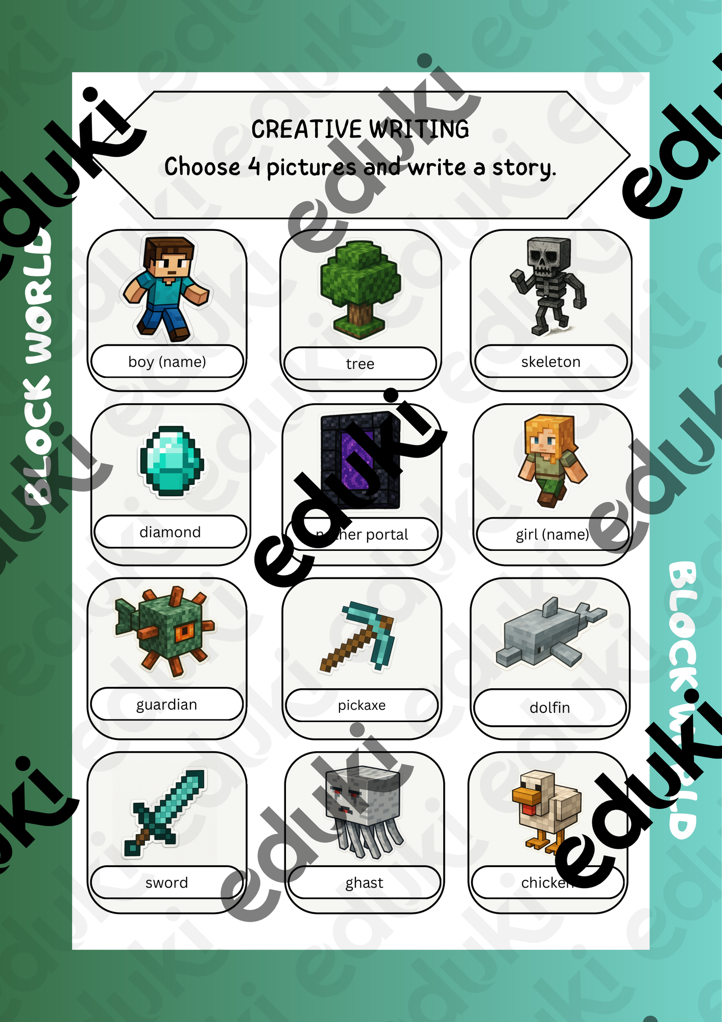 Creative Writing - choose 4 pictures - Block World - material de la ...