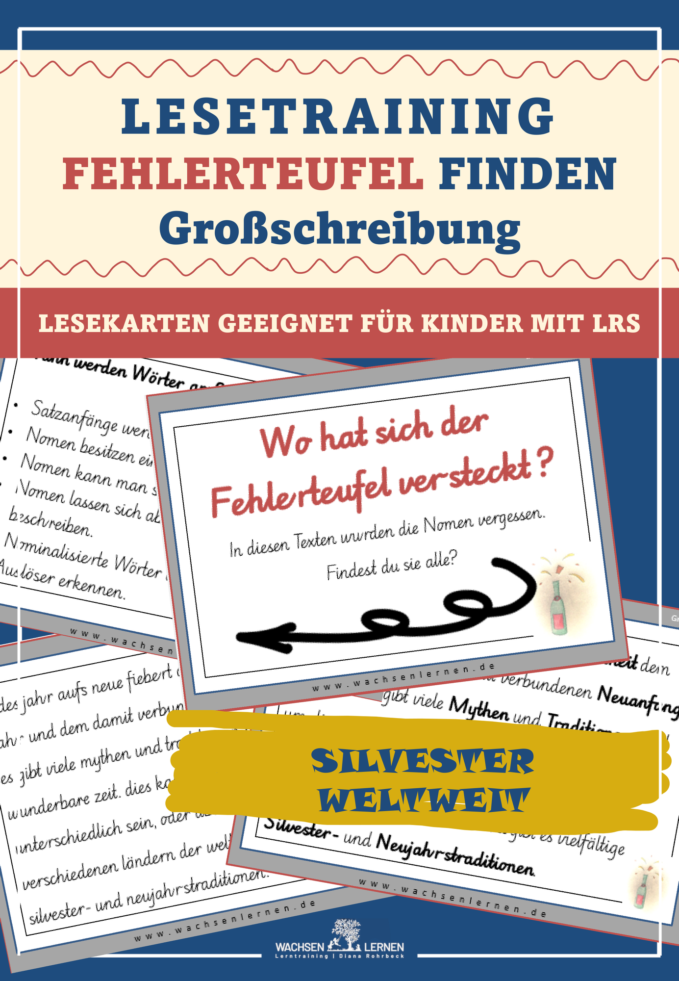 Schreibschrift: Silvestertraditionen weltweit: Fehlerteufel Lesekarten ...