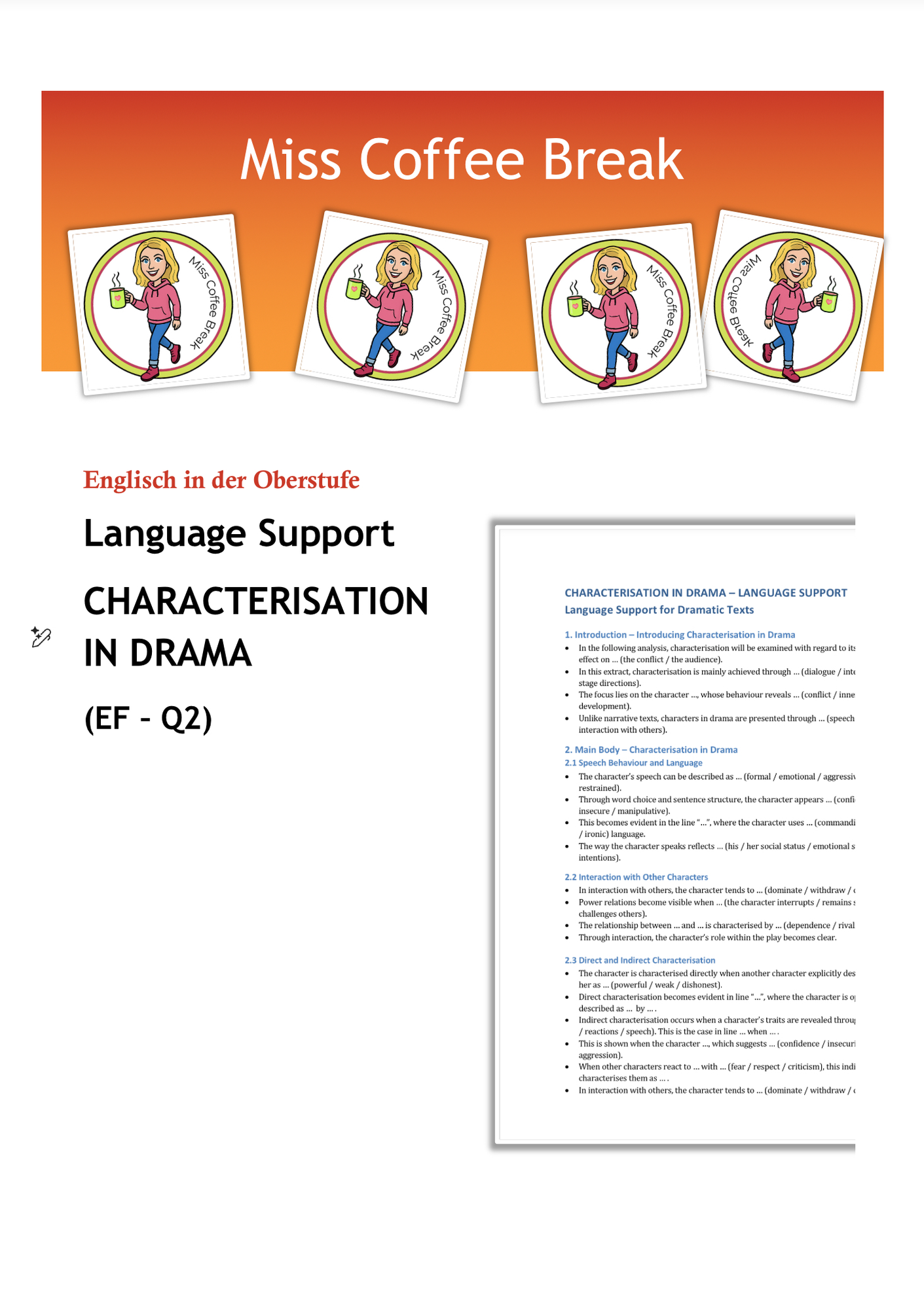 Characterisation in Drama – Language Support – Unterrichtsmaterial im ...