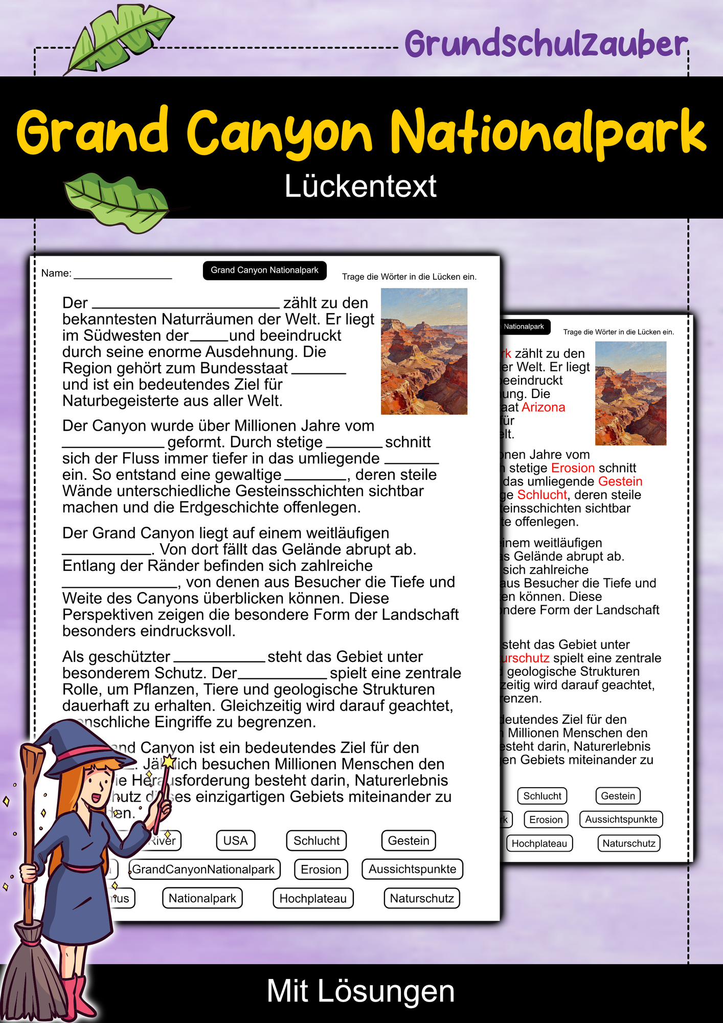Grand Canyon Nationalpark | Lückentext | Erdkunde | Nationalpark | USA ...