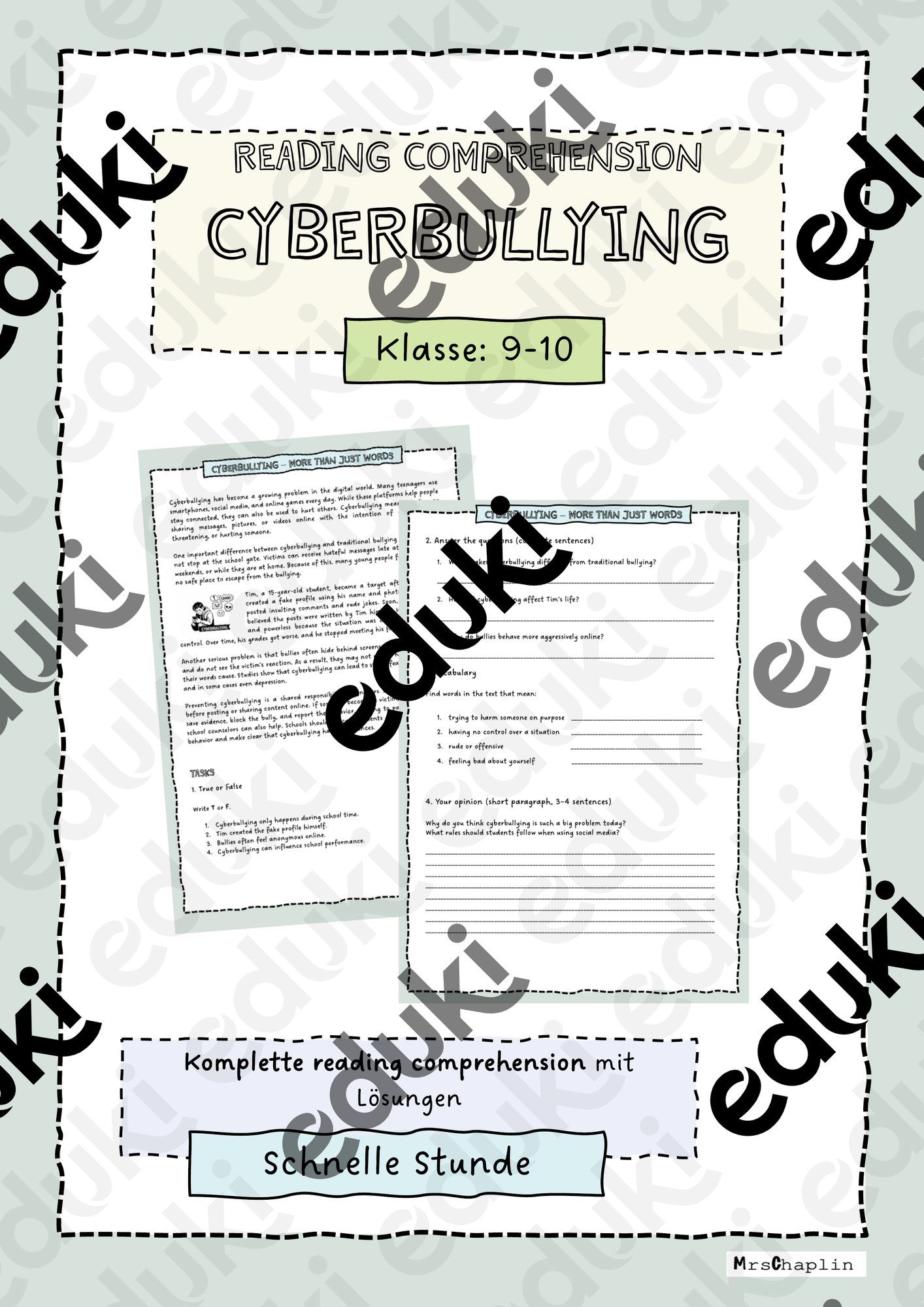 Reading comprehension cyberbullying – Unterrichtsmaterial im Fach Englisch