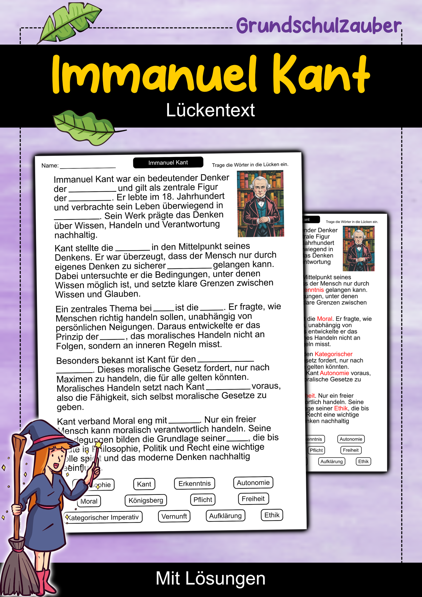 Immanuel Kant | Lückentext | Philosophie | Aufklärung | Ethik ...