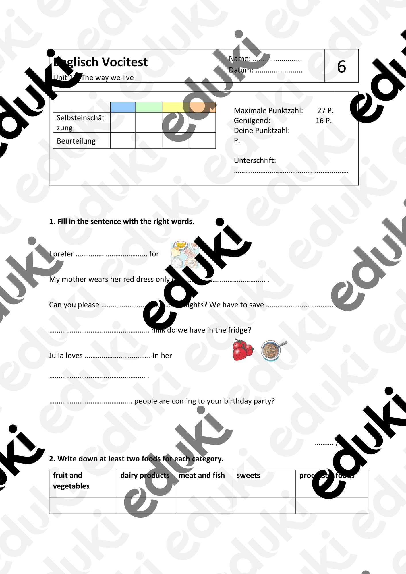 Young World 4 - Englisch Vocitest Unit 1 – Unterrichtsmaterial im Fach ...
