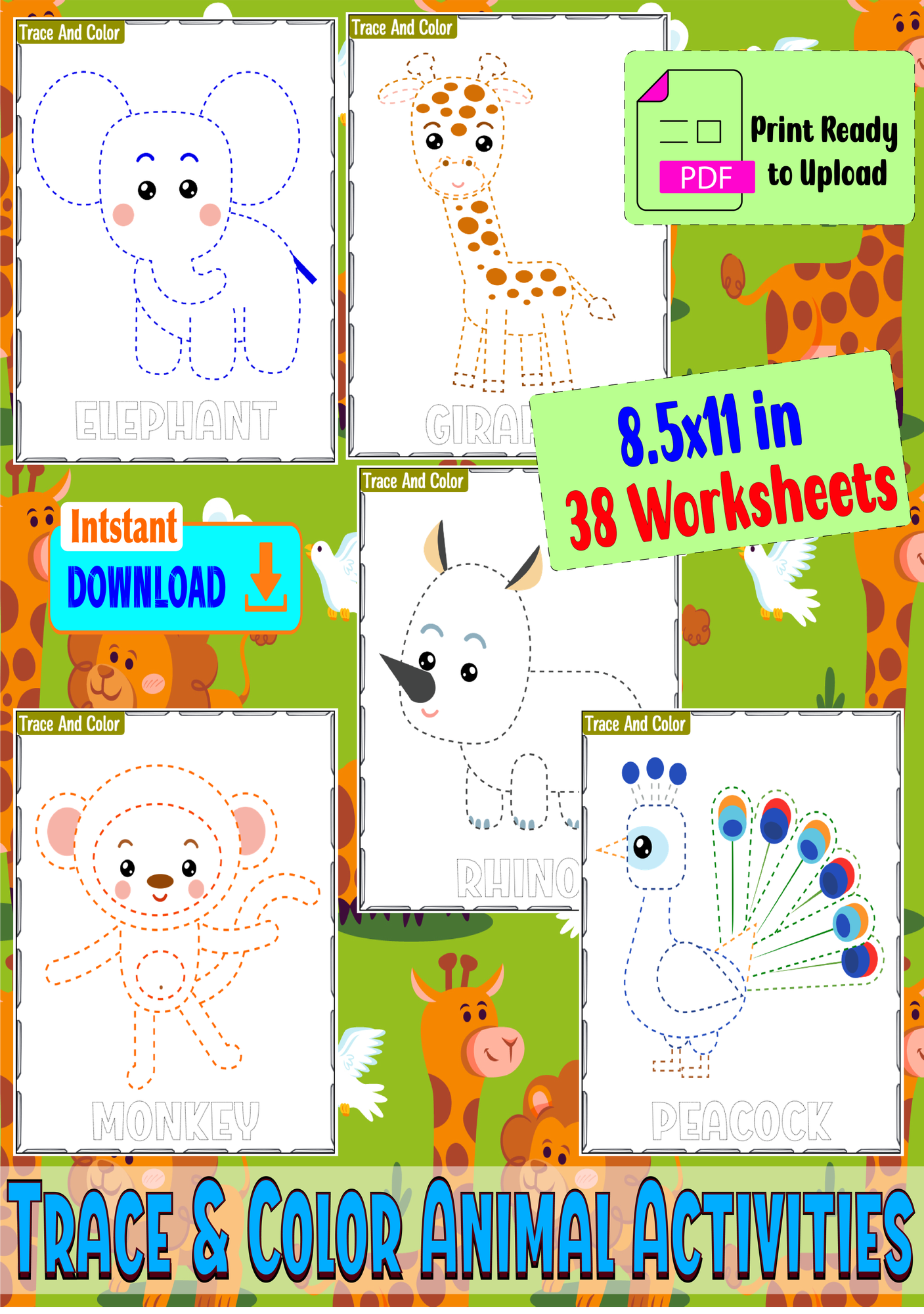 Trace & Color Animal Activities for Toddlers & Preschoolers - Ressource ...