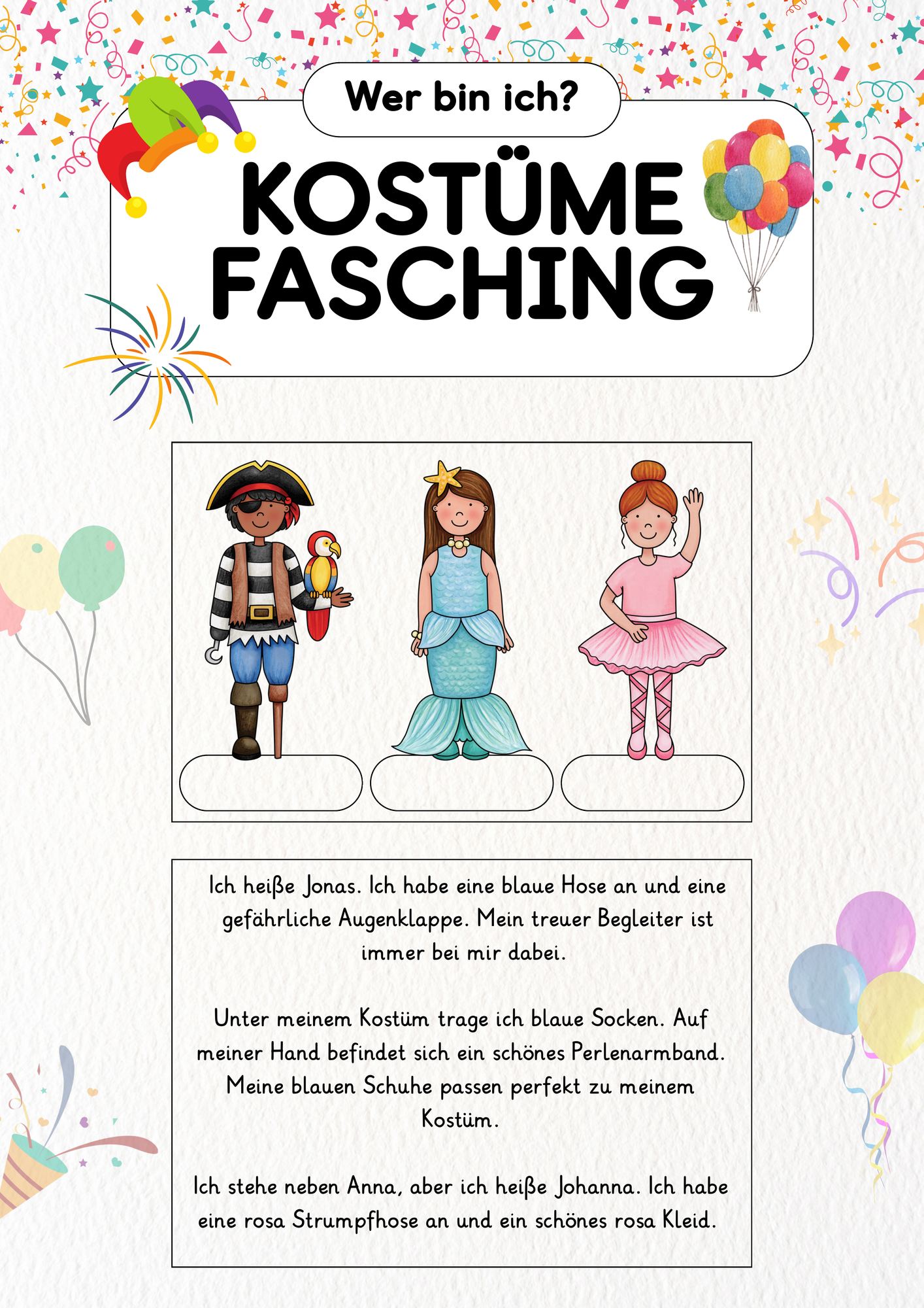 Wer bin ich Fasching | Logical | Karneval – Unterrichtsmaterial im Fach ...