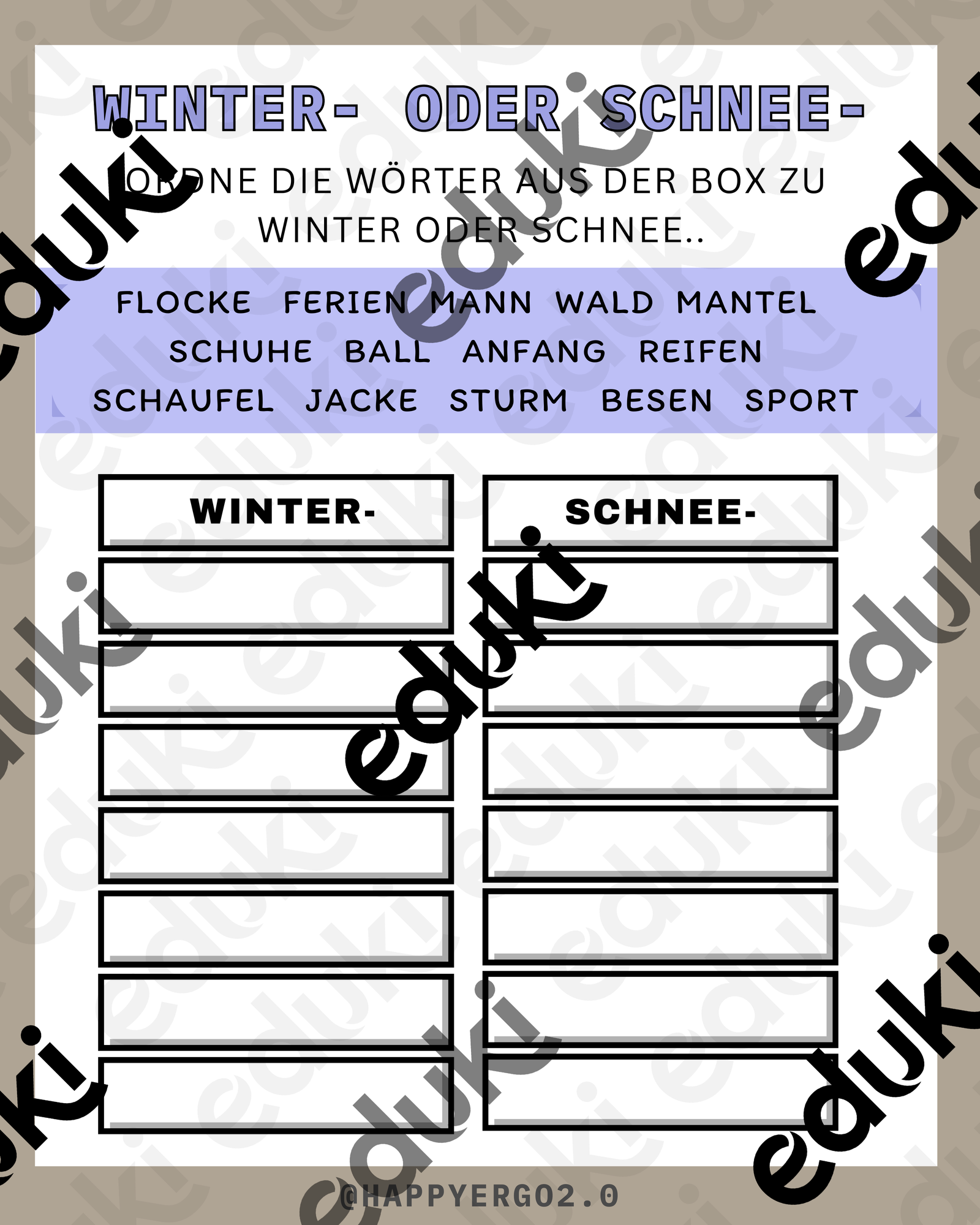 Winter- oder Schnee- Wörter – Unterrichtsmaterial in den Fächern ...