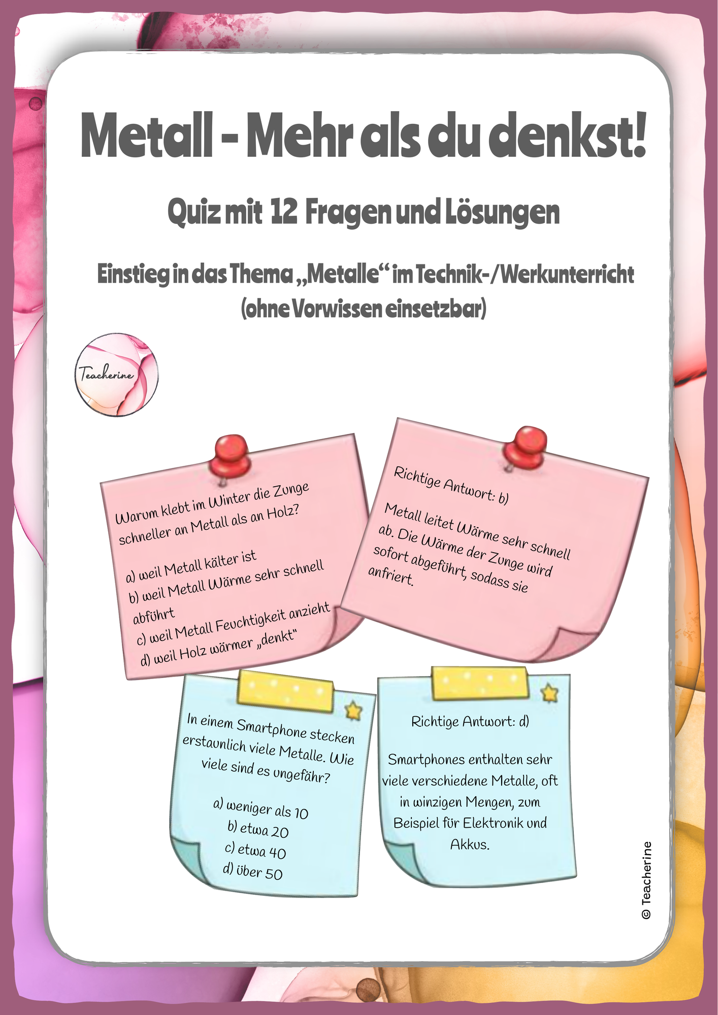 Metall - Mehr als du denkst! (Quiz) – Unterrichtsmaterial im Fach Technik