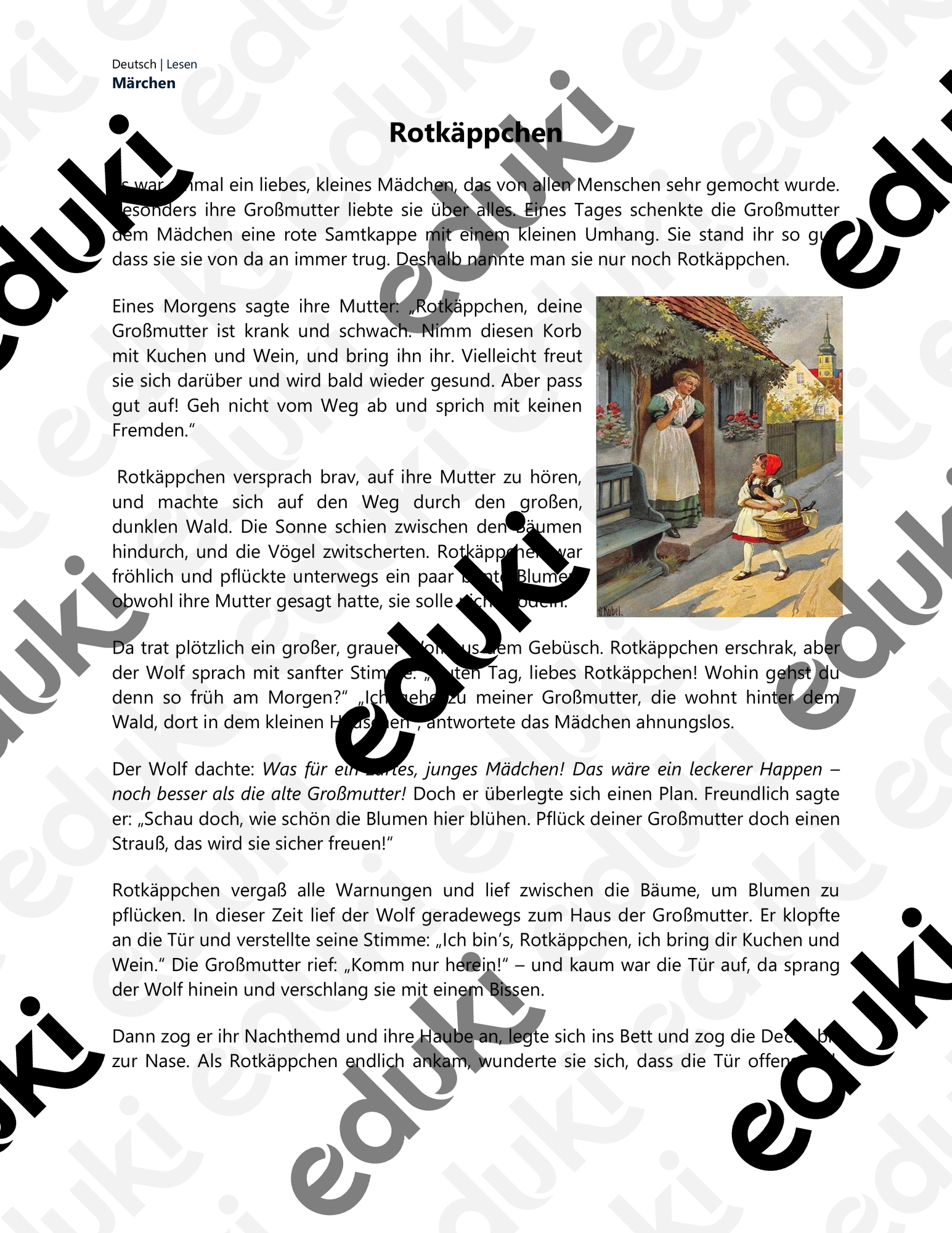 Rotkäppchen – Märchentext mit Aufgaben – Unterrichtsmaterial im Fach ...