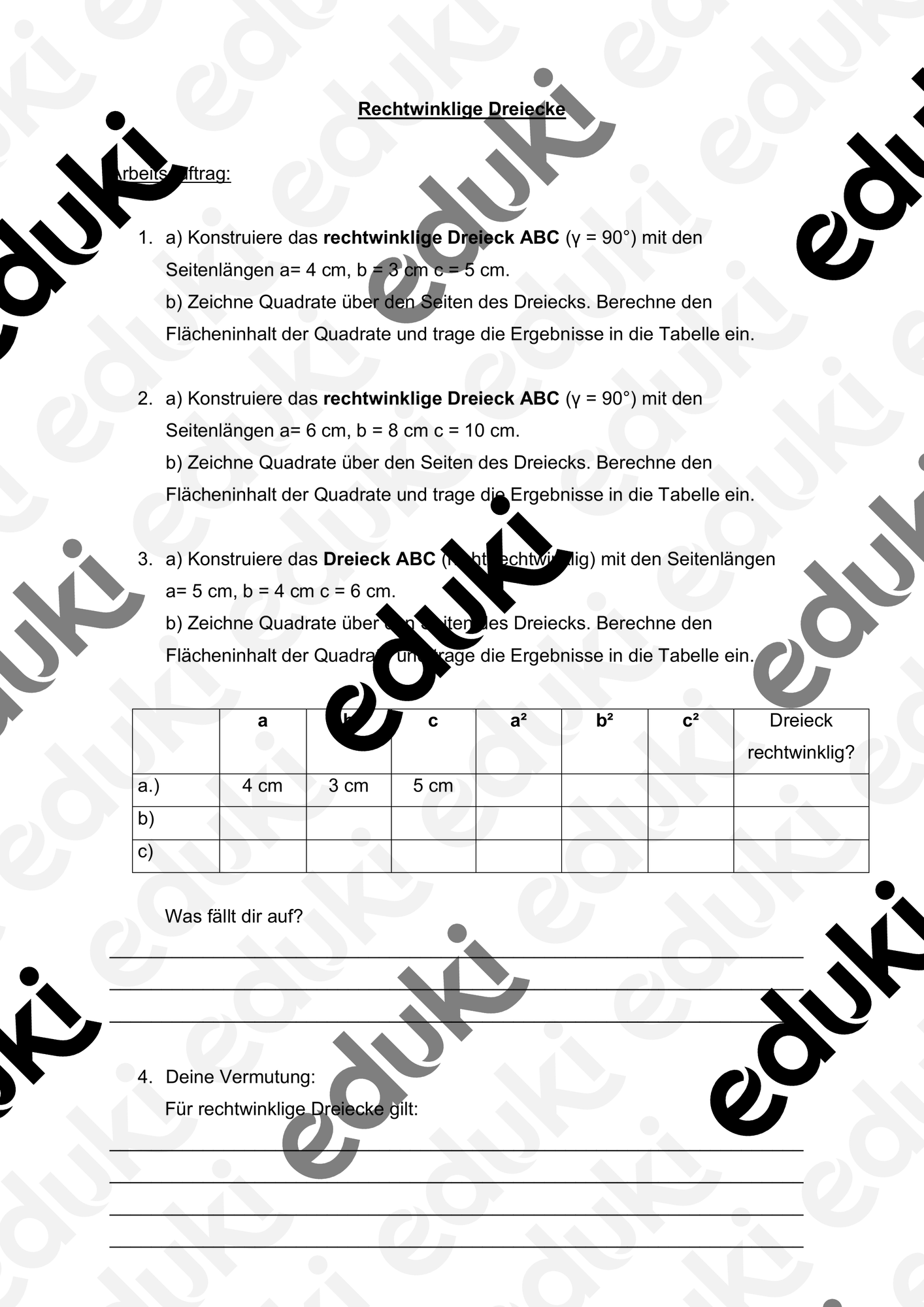 Satz des Pythagoras: Einstieg und Beweis – Unterrichtsmaterial im Fach ...